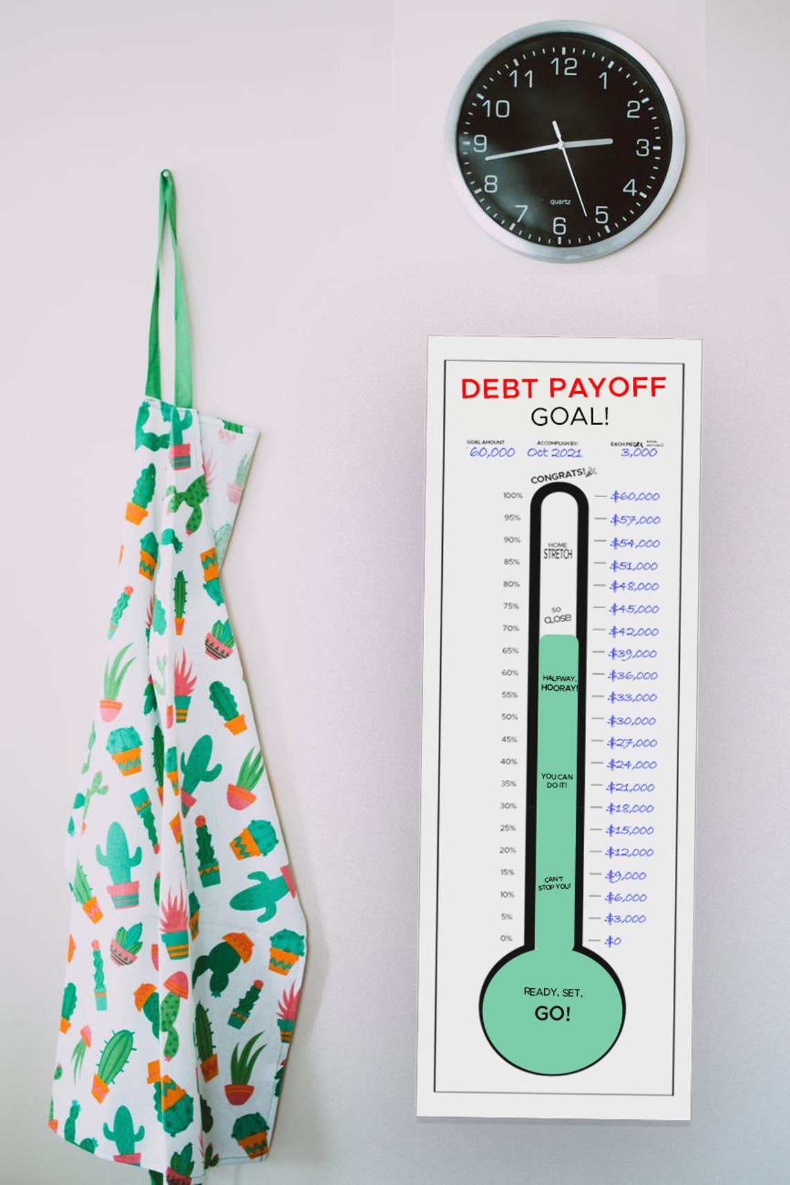 Giant DEBT PAYOFF Thermometer - Savings Goal Tracker - Printable ...