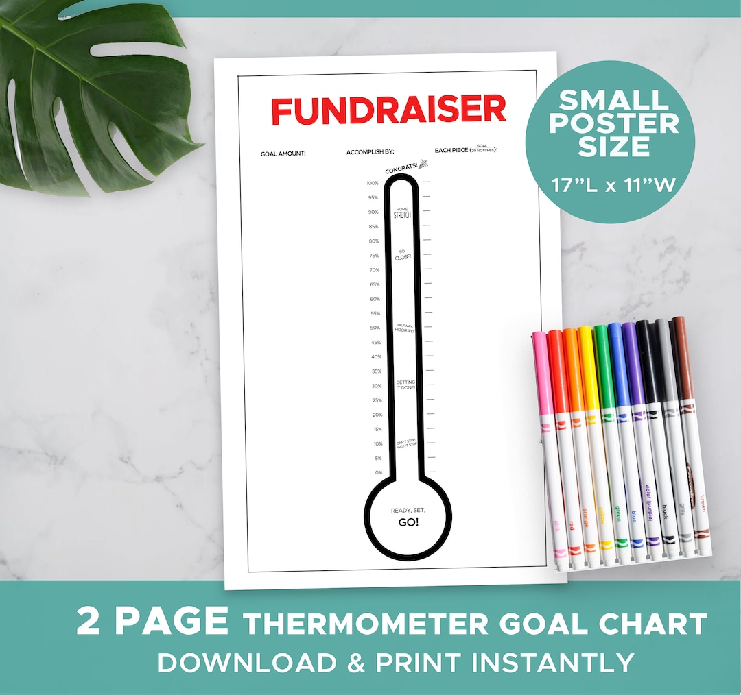 Medium Poster FUNDRAISER Thermometer - Download & Print - Track Goal ...