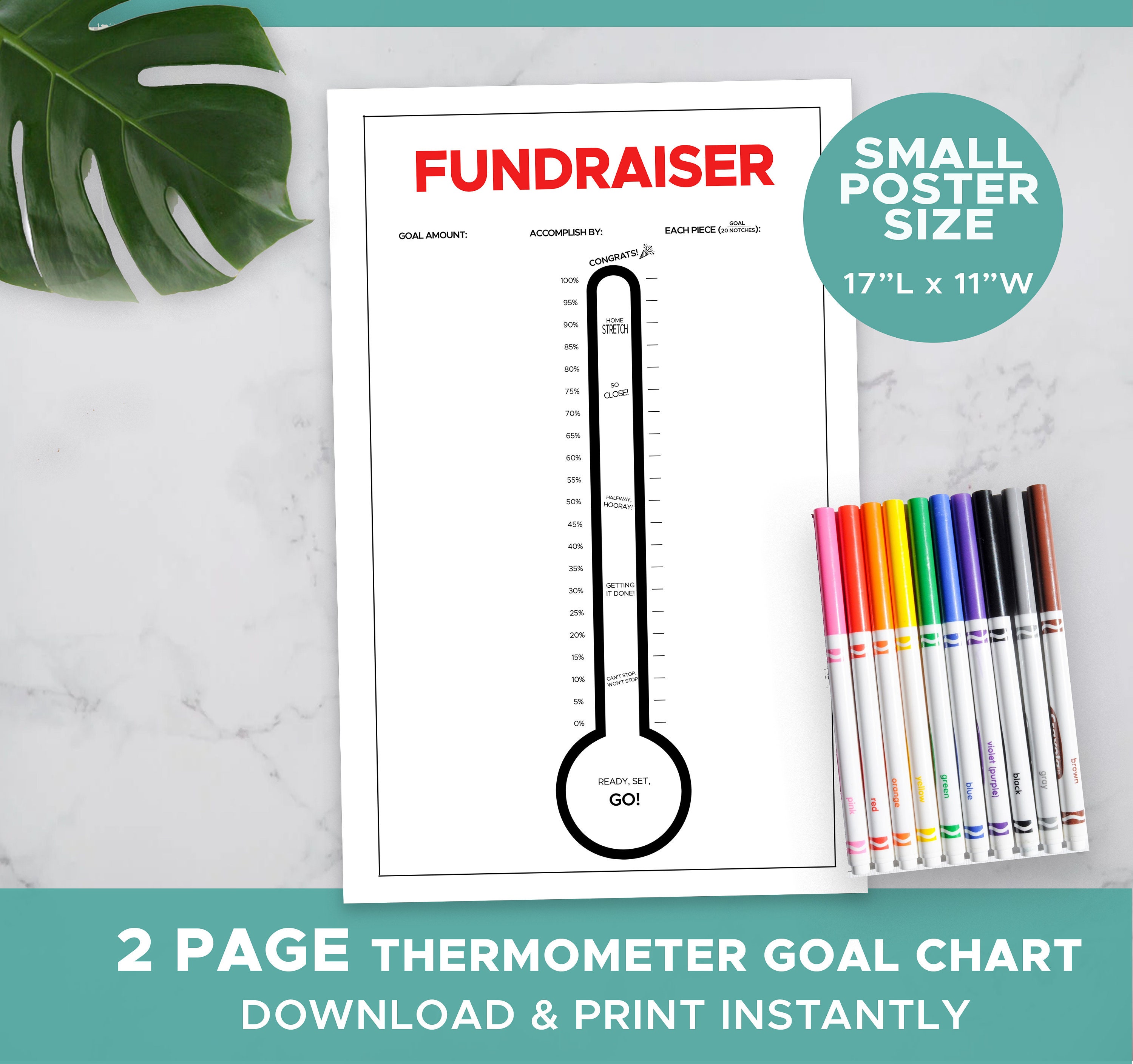 Medium Poster FUNDRAISER Thermometer - Download & Print - Track Goal ...