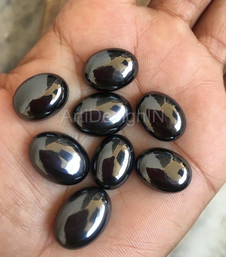 AAA Natural Hematite Oval Cabochon Flat Back Gemstones Calibrated Size ...