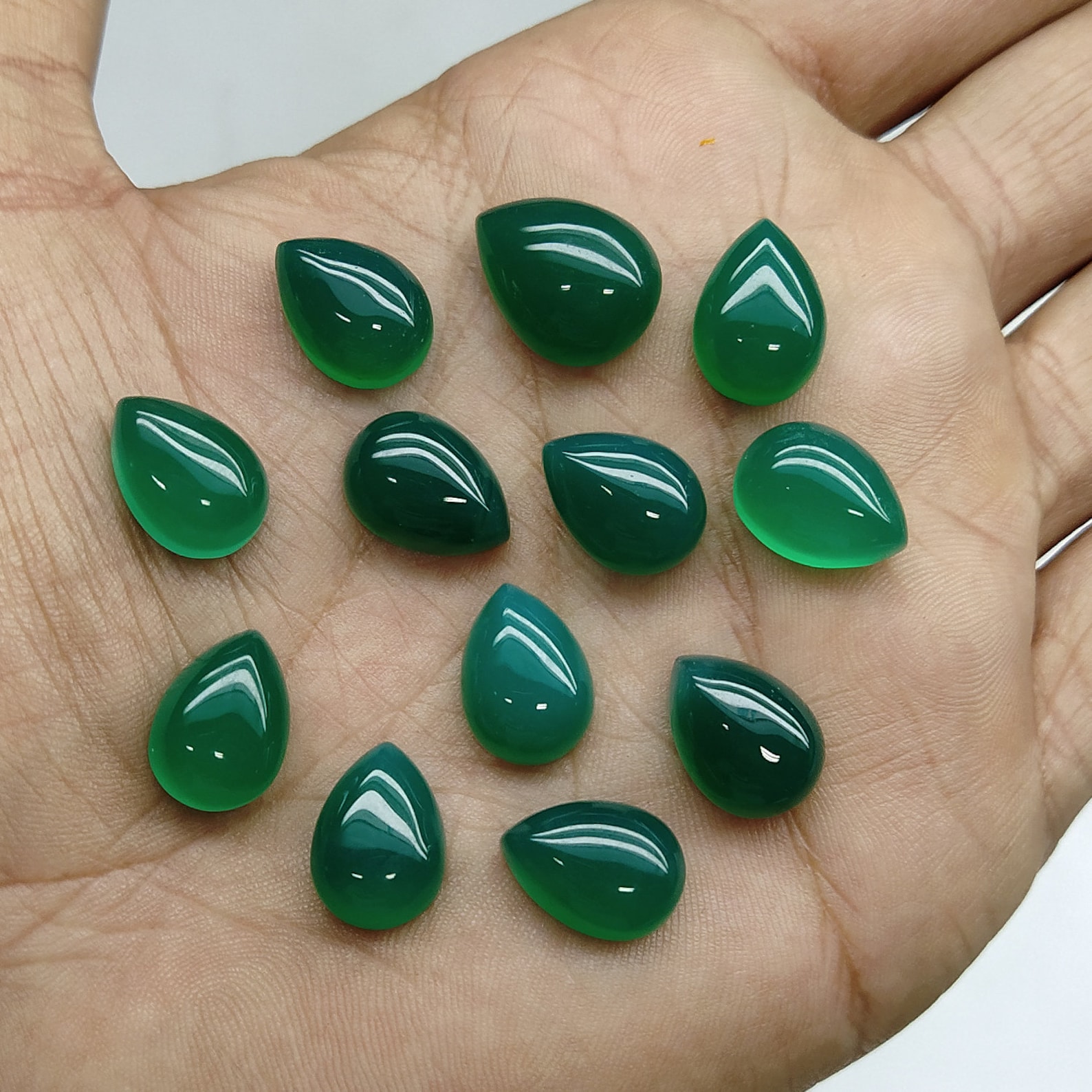 Natural Green Onyx Pear Cabochon Calibrated Size Loose Gemstone 5x7,6x8 ...