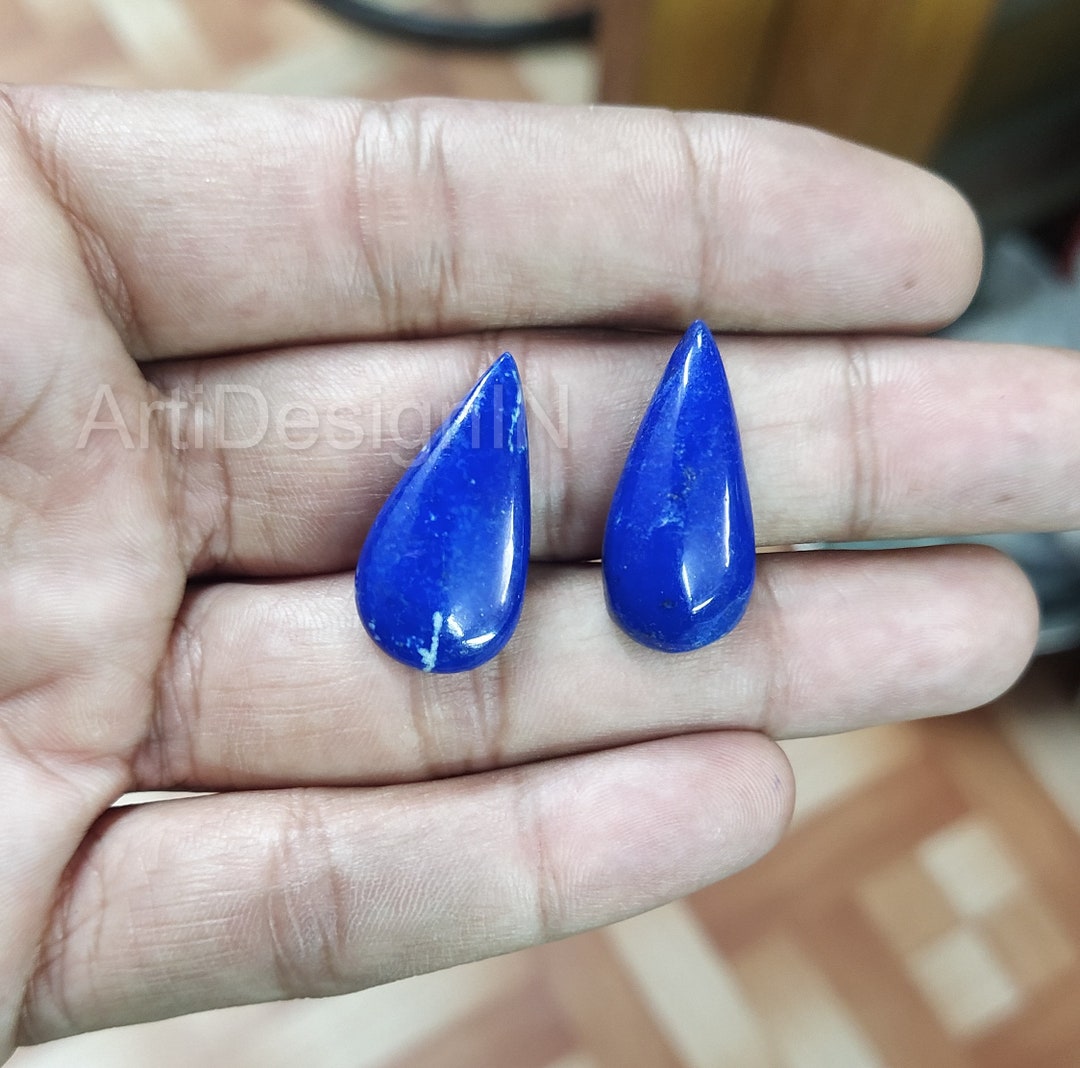 AAA Natural Lapis Lazuli AAA Grade Flat Back Long Pear Loose Gemstone ...