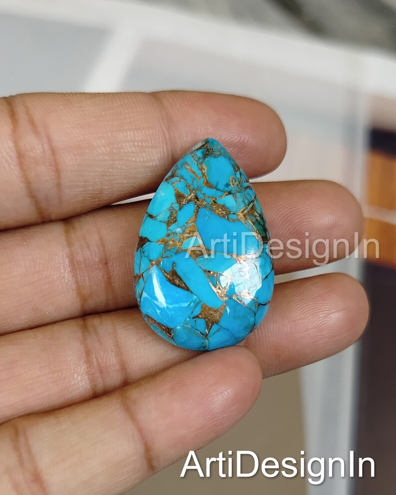 Natural Blue Copper Turquoise Pear Cabochon Calibrated Size | Etsy
