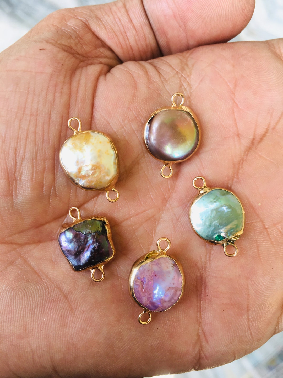 Natural Freshwater Multi Pearl Connector Irregular Gold Electroplated ...