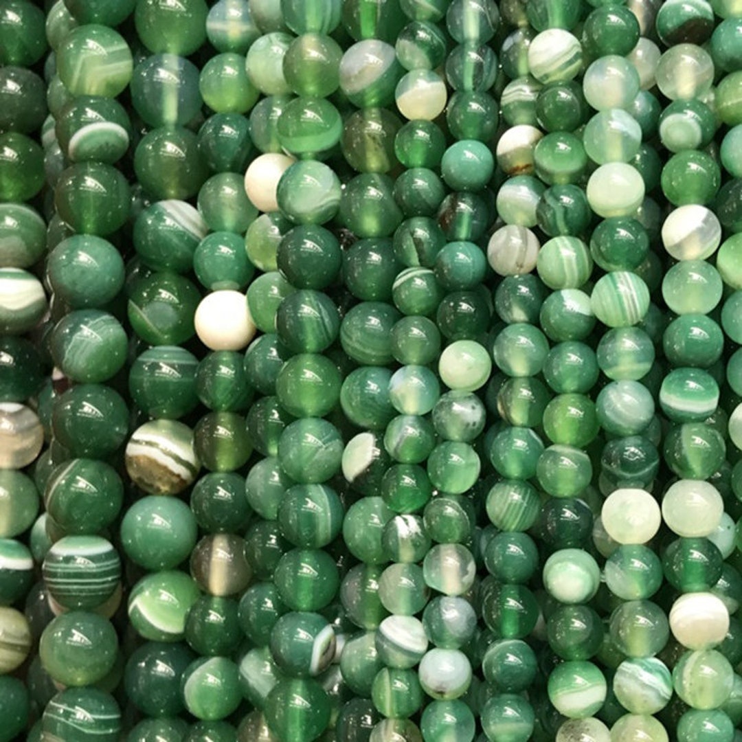 Green Banded Agate Beads, Smooth Round Gemstone, 6mm 8mm 10mm, 15 ...