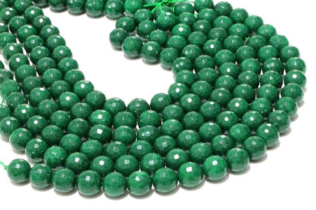 AAA Quality Faceted Emerald Green Jade Round Beads , 15.5" Full Strand ...