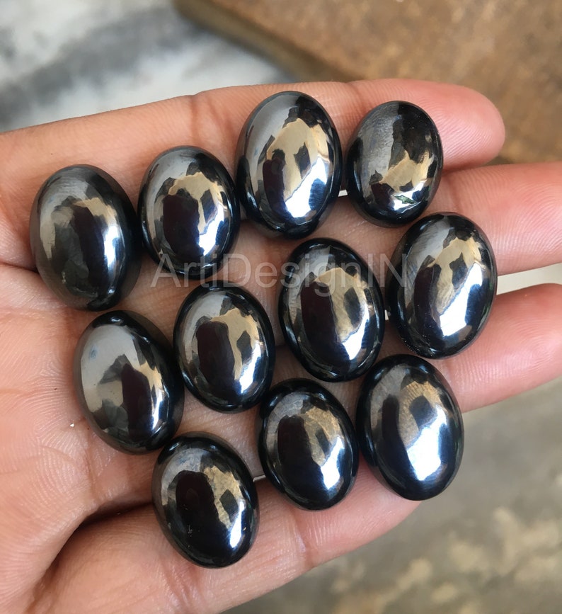 AAA Natural Hematite Oval Cabochon Flat Back Gemstones Calibrated Size ...