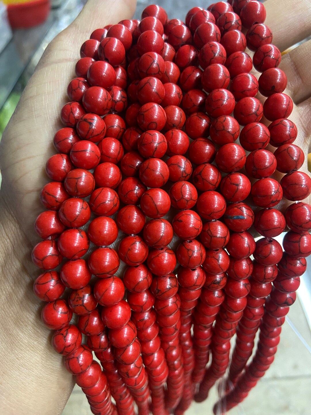 AAA Red Howlite Round Beads, Calibrated Sizes 4-12mm, 15