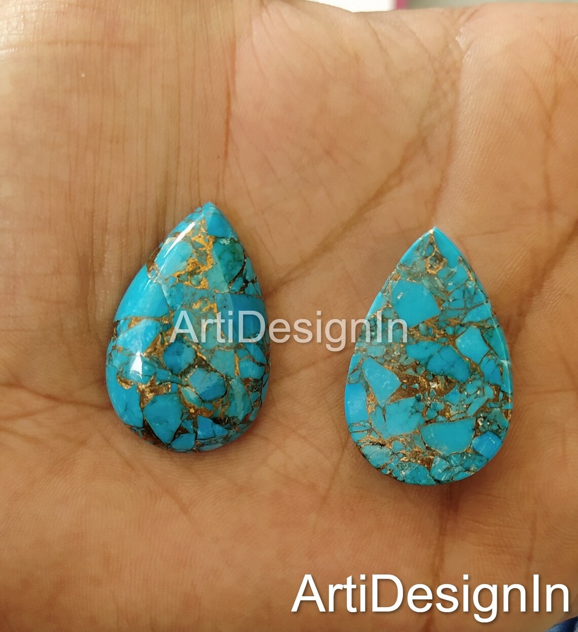 Natural Blue Copper Turquoise Pear Cabochon Calibrated Size Gemstones ...