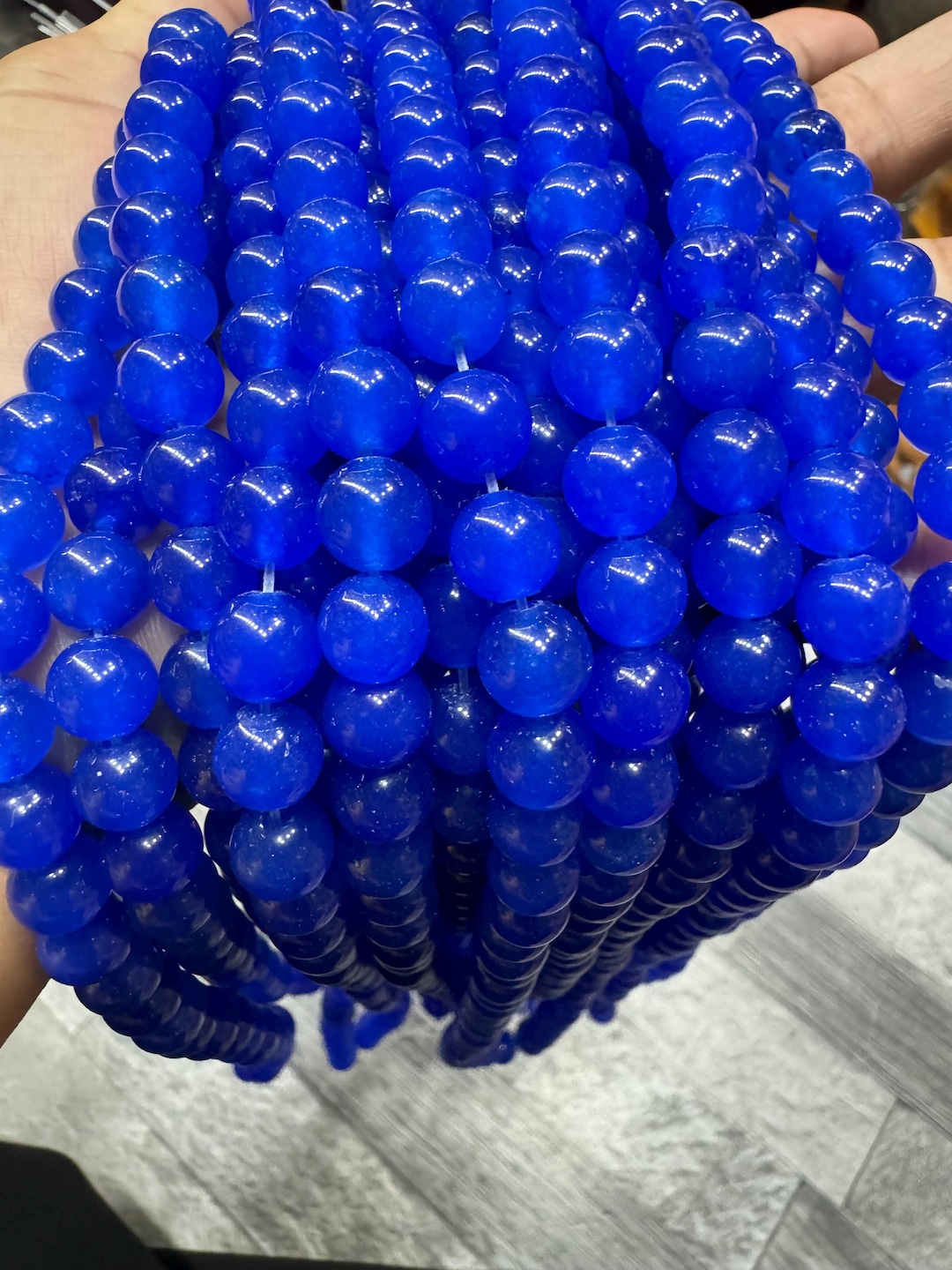 Natural Blue Jade Round Beads, Loose Jade Beads, Gemstone Beads, Smooth ...