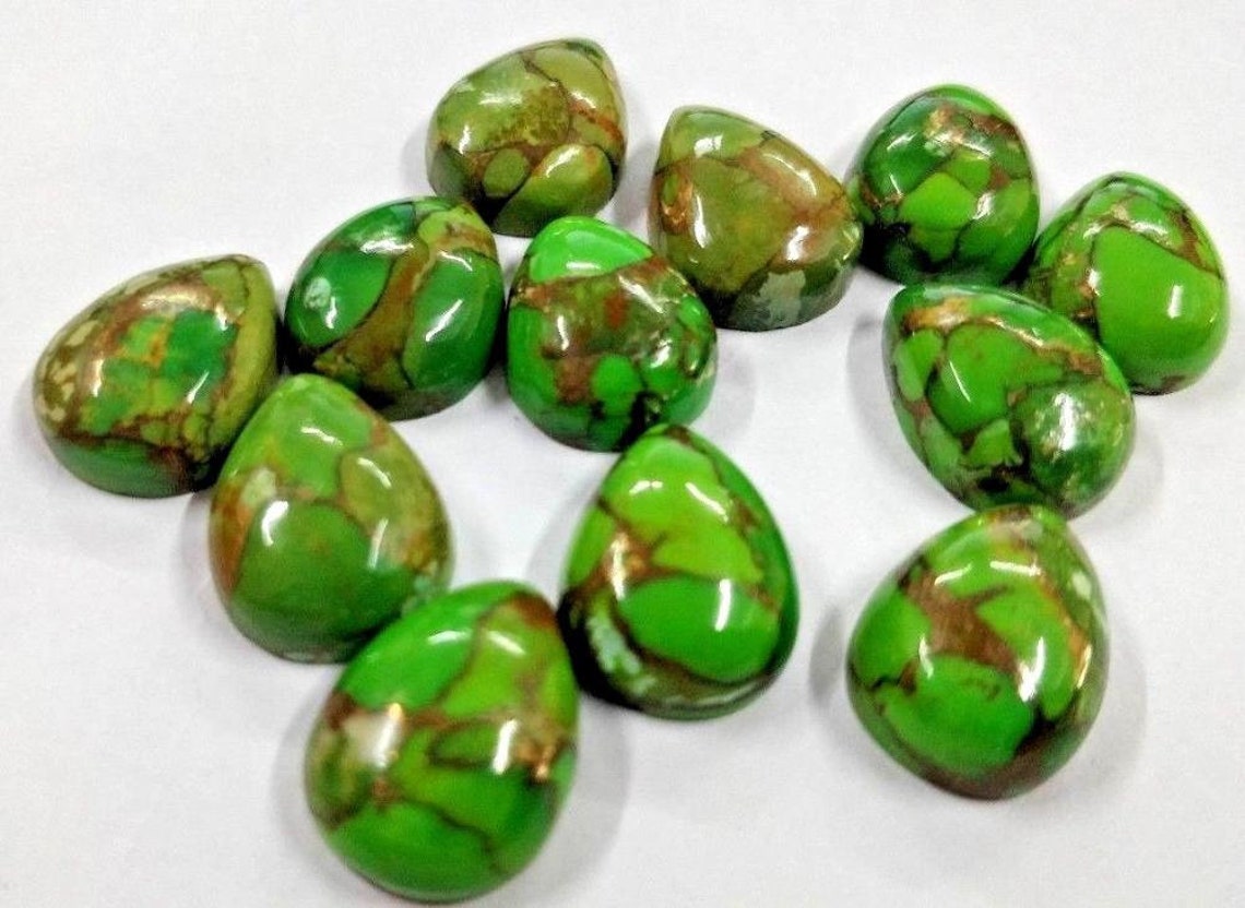 Natural Green Copper Turquoise Pear Cabochon Calibrated Size - Etsy