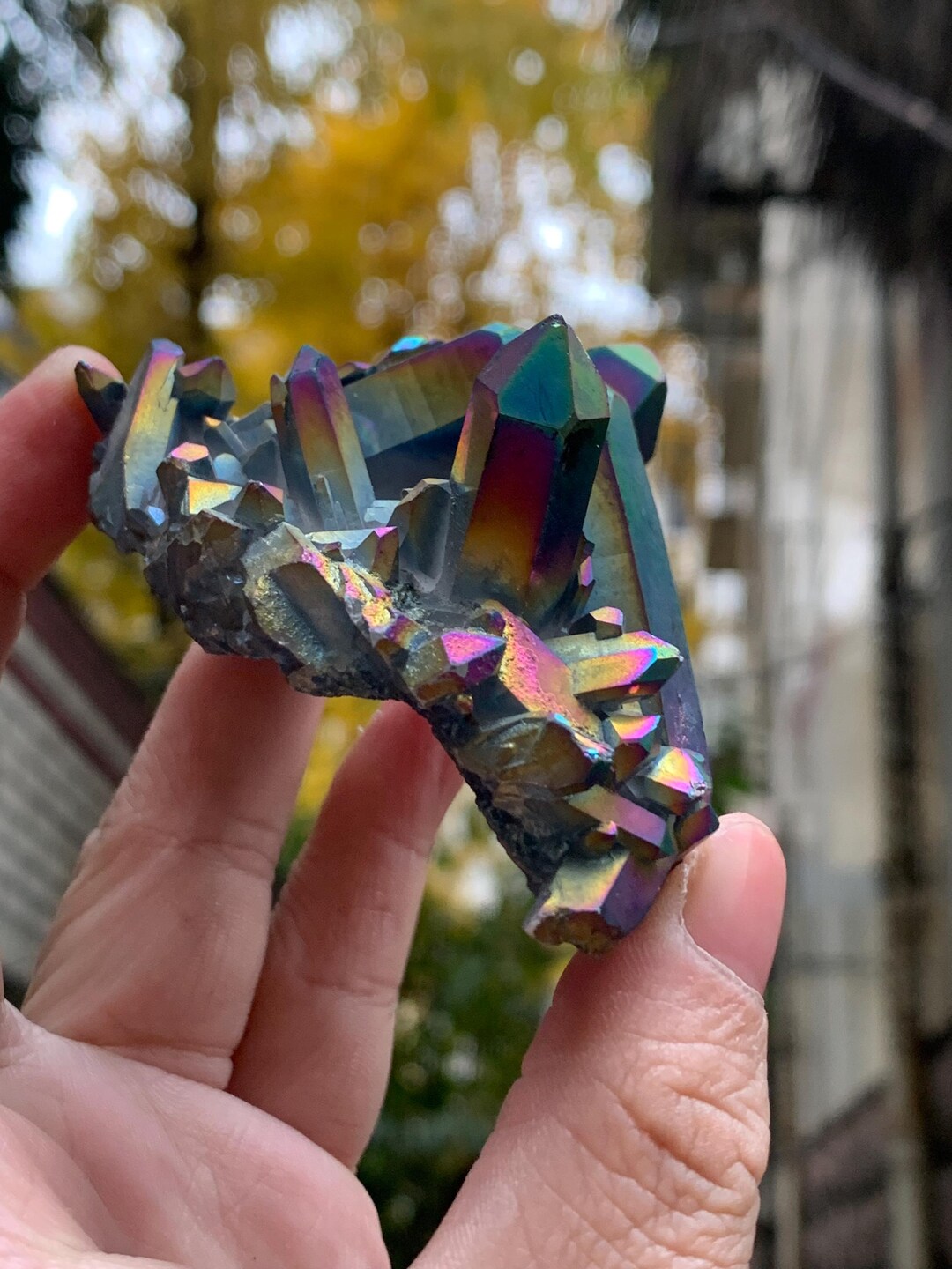 Aura Titanium Rainbow Quartz Cluster/electroplated Natural Crystal/gift ...