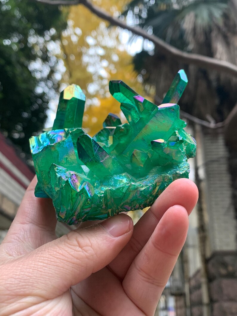 Aura Titanium Green Quartz Cluster/aura Crystal/electroplated Natural ...