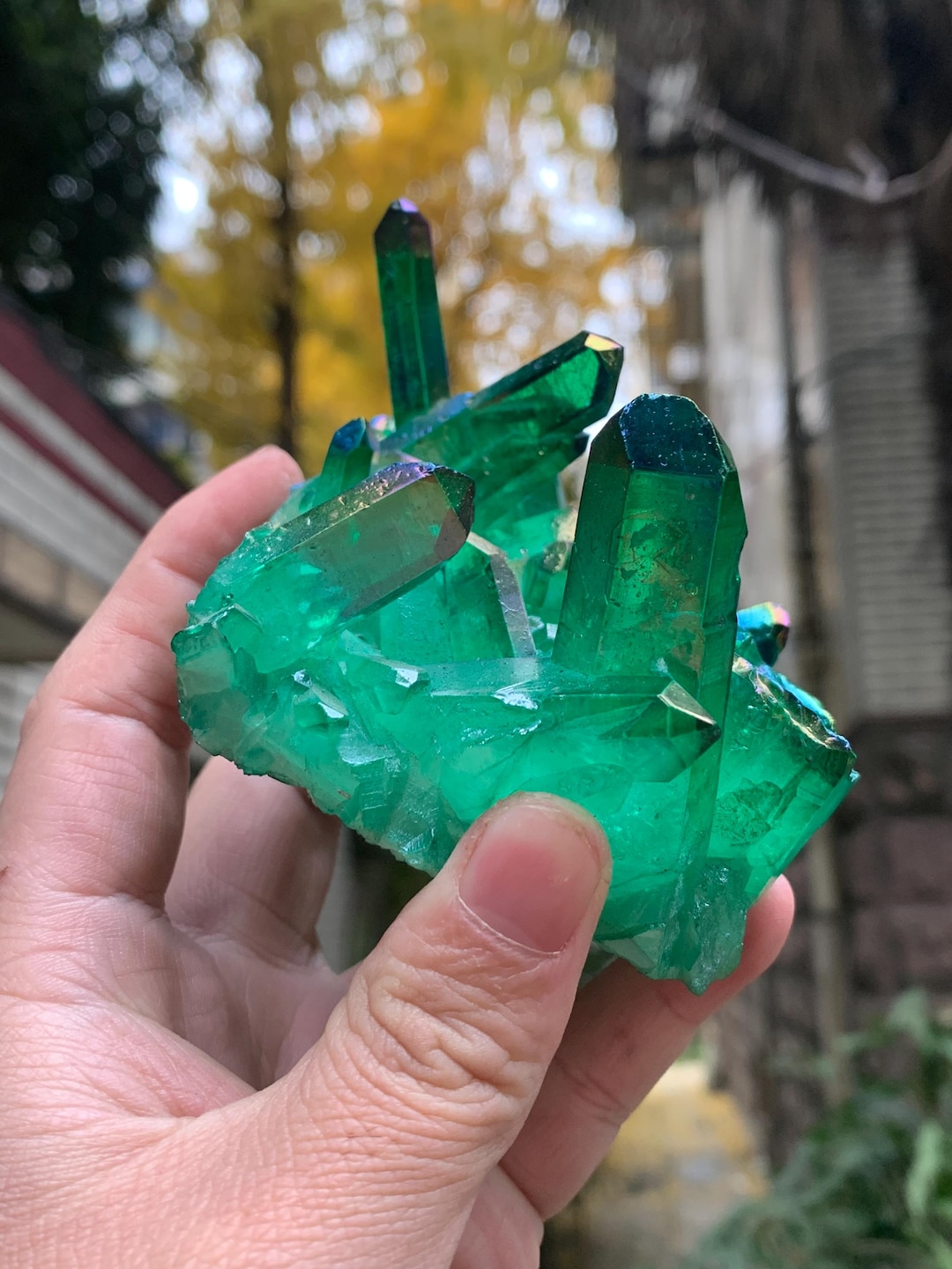 Aura Titanium Green Quartz Cluster/aura Crystal/electroplated Natural ...
