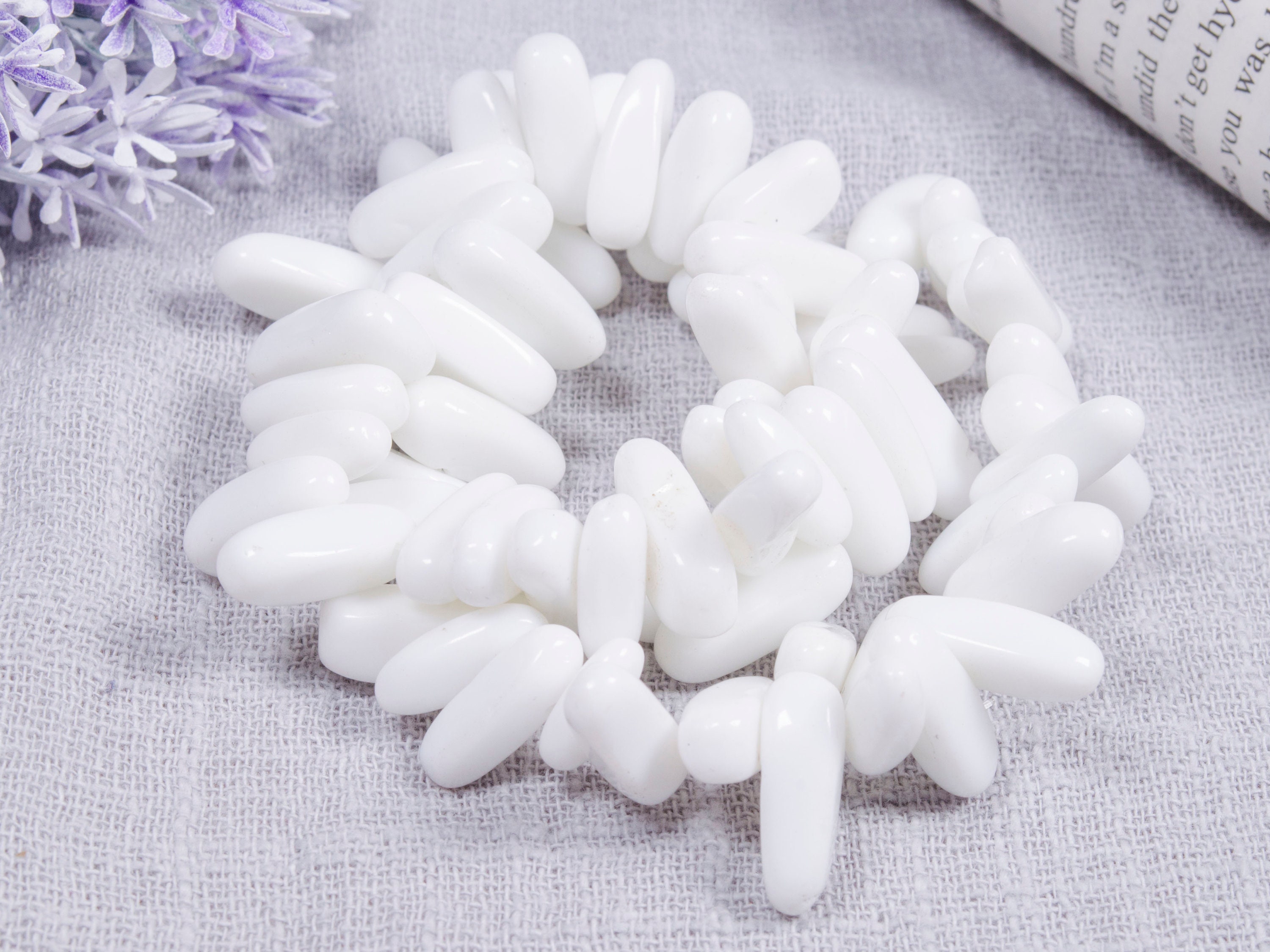 Wholesale One Strand of White Marble Sticks Stone-smooth Quartz ...