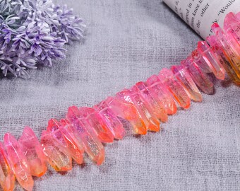 Hot Pink Aura Titanium Crystal Bead Long Thin Crystal Bead Raw - Etsy