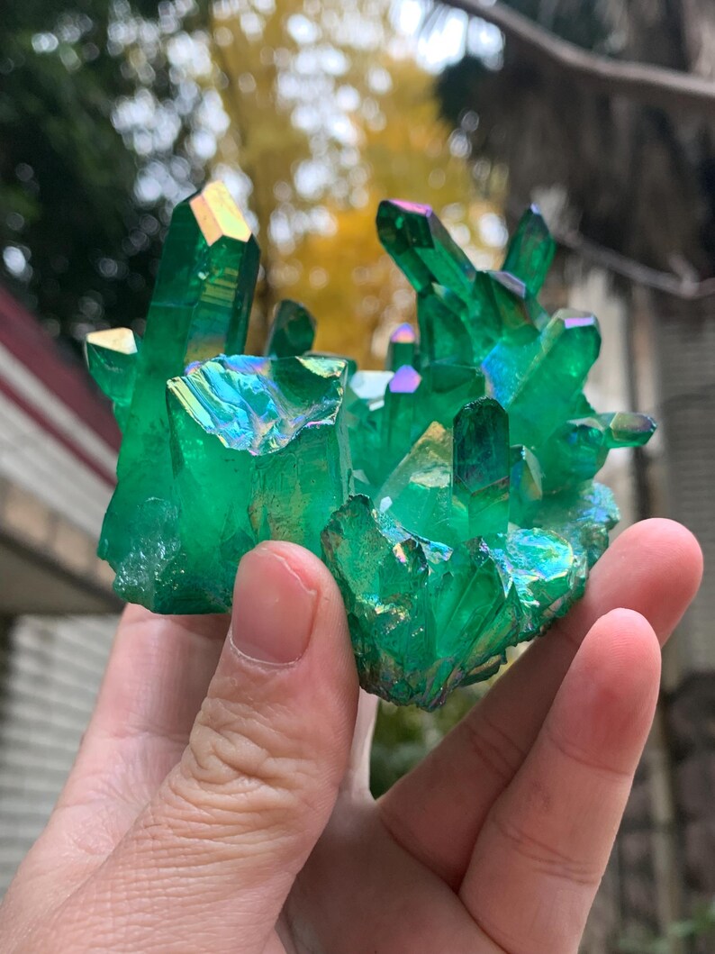 Aura Titanium Green Quartz Cluster/aura Crystal/electroplated Natural ...