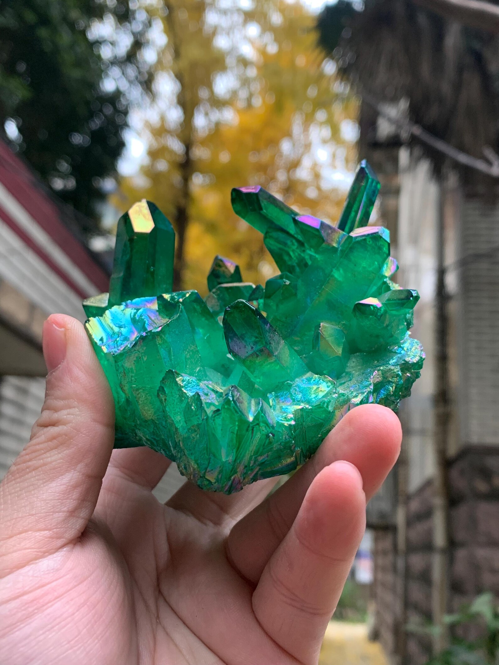 Aura Titanium Green Quartz Cluster/aura Crystal/electroplated Natural ...