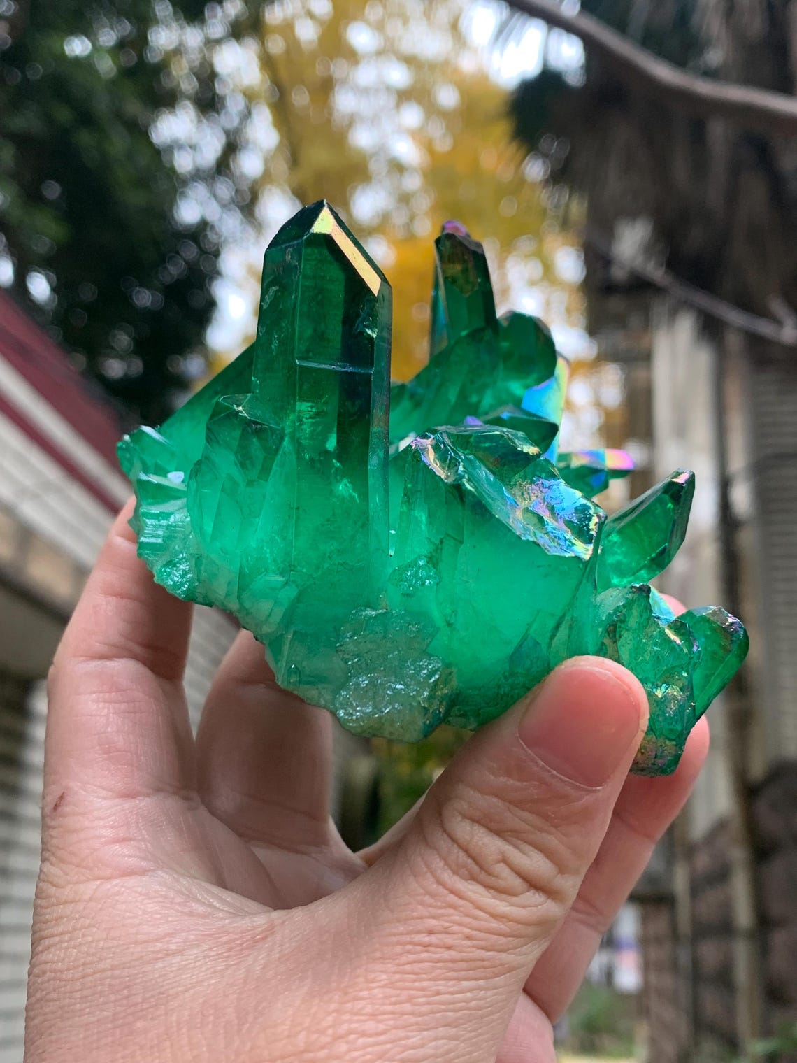 Aura Titanium Green Quartz Cluster/aura Crystal/electroplated Natural ...