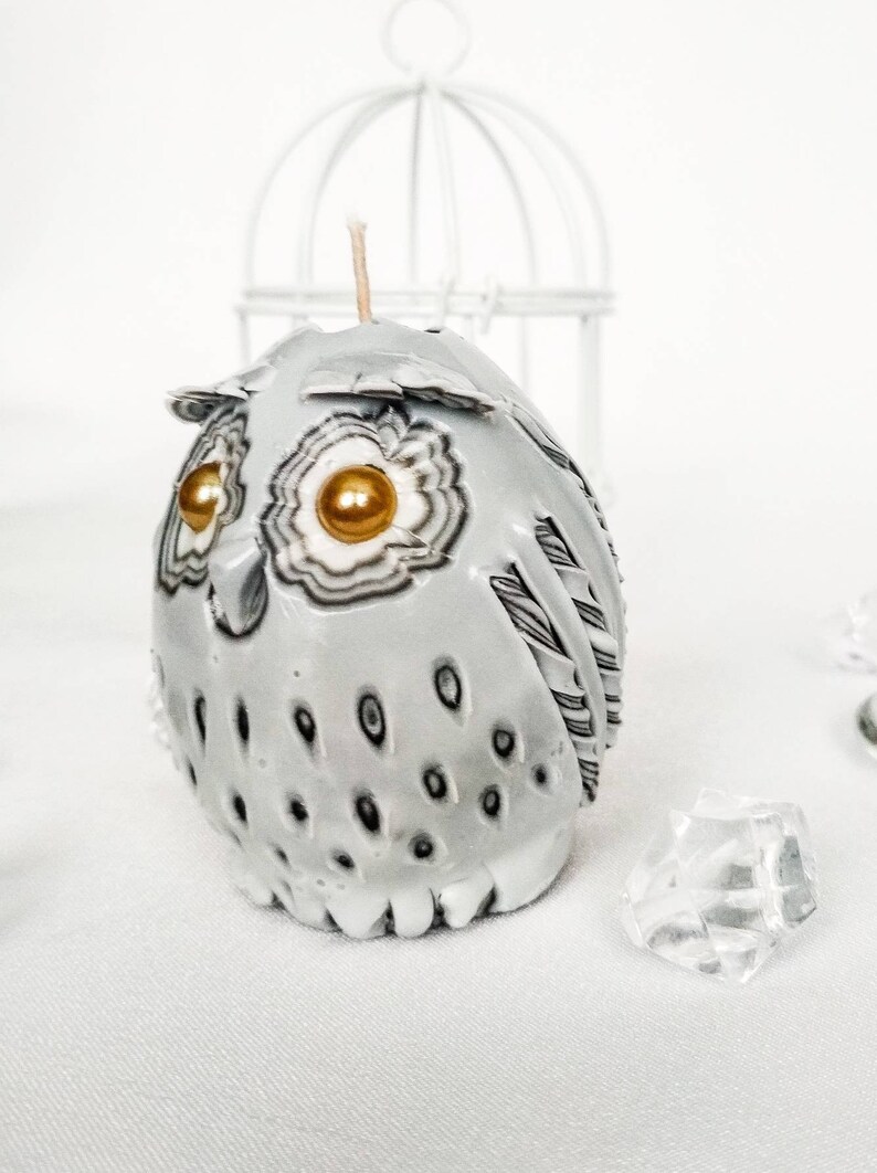 Carved Candle Small Owl Grey Color May Be Unforgettable Gift | Etsy