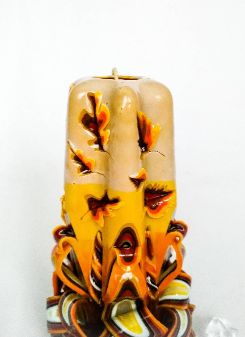 Amazing carved candle with autumn leaves and beautiful flowers | Etsy