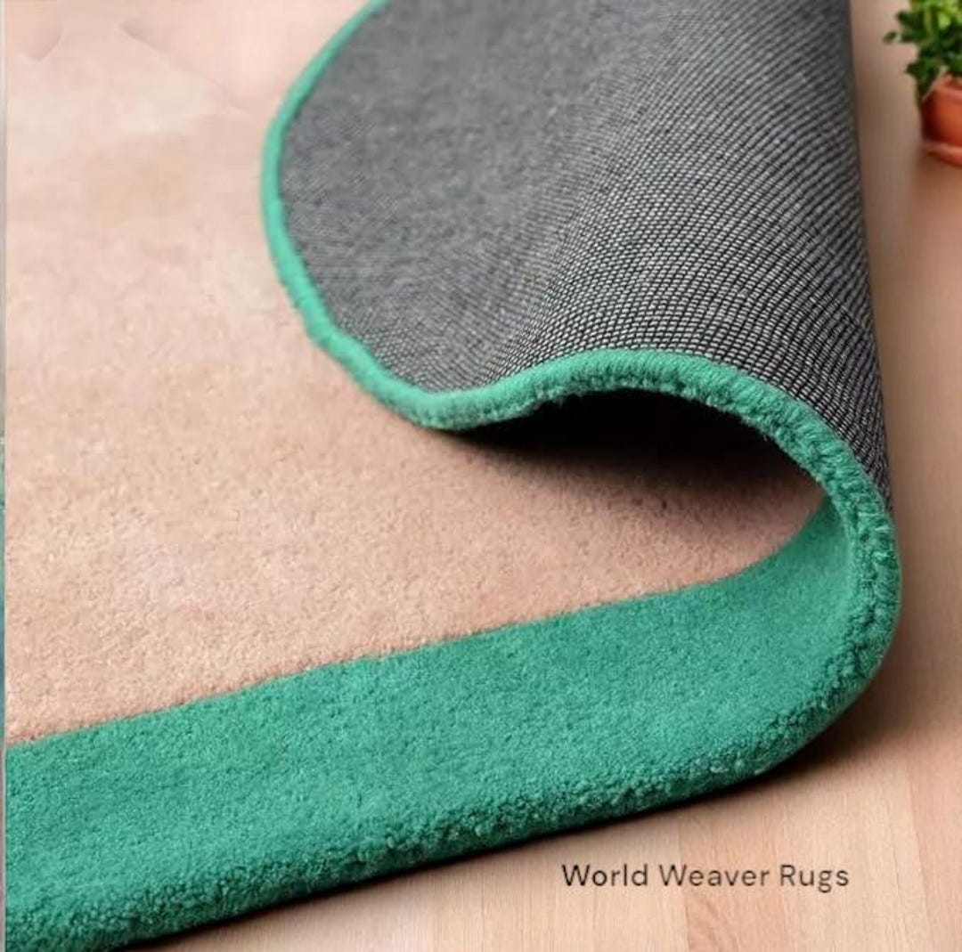 Modern Oval Capsule Rug Beige Center With Green & Navy Border Designer ...