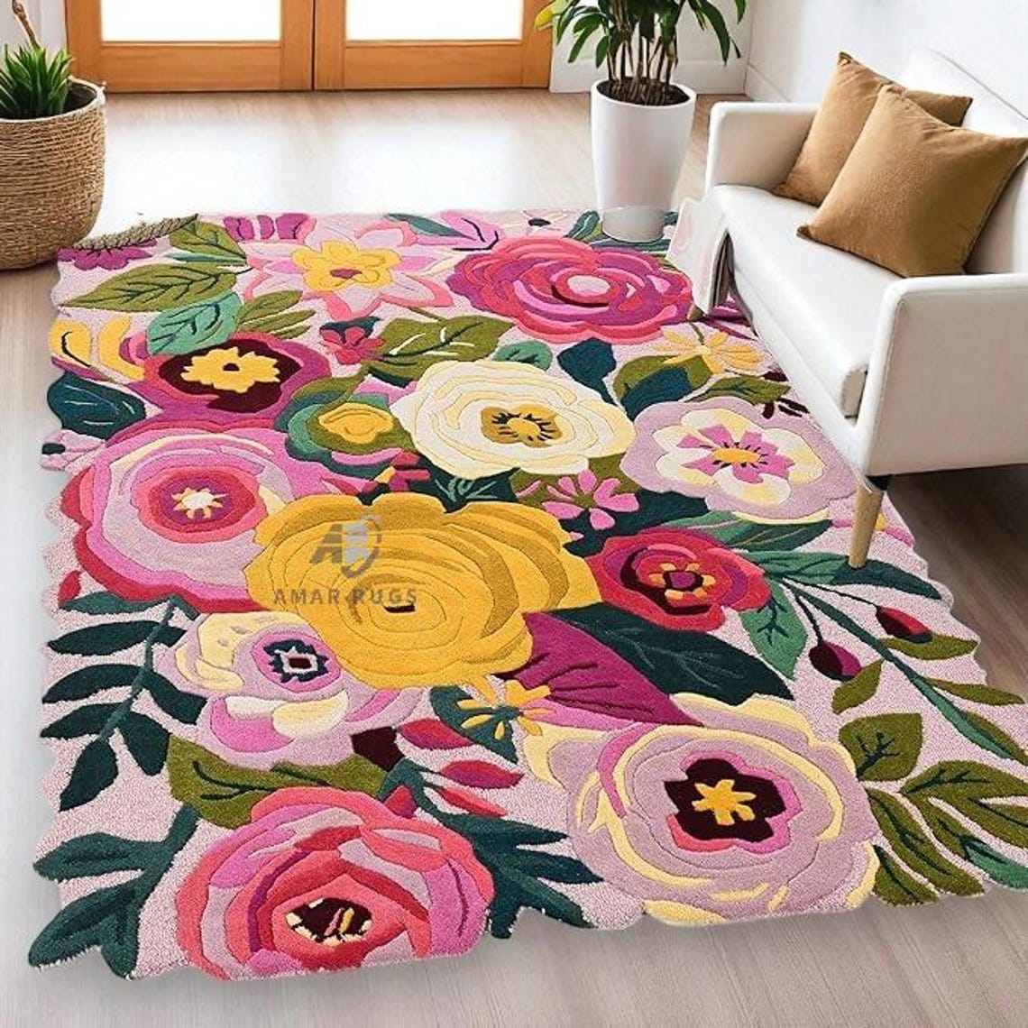 Hand-hooked Wool Floral Rug: Colorful Boho Cottagecore Carpet - Etsy