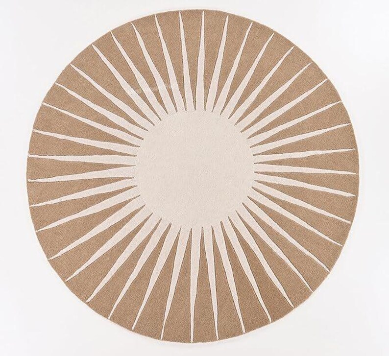 Round Wool Area Rug: Sunburst Design, Minimalist Geometric Carpet - Etsy