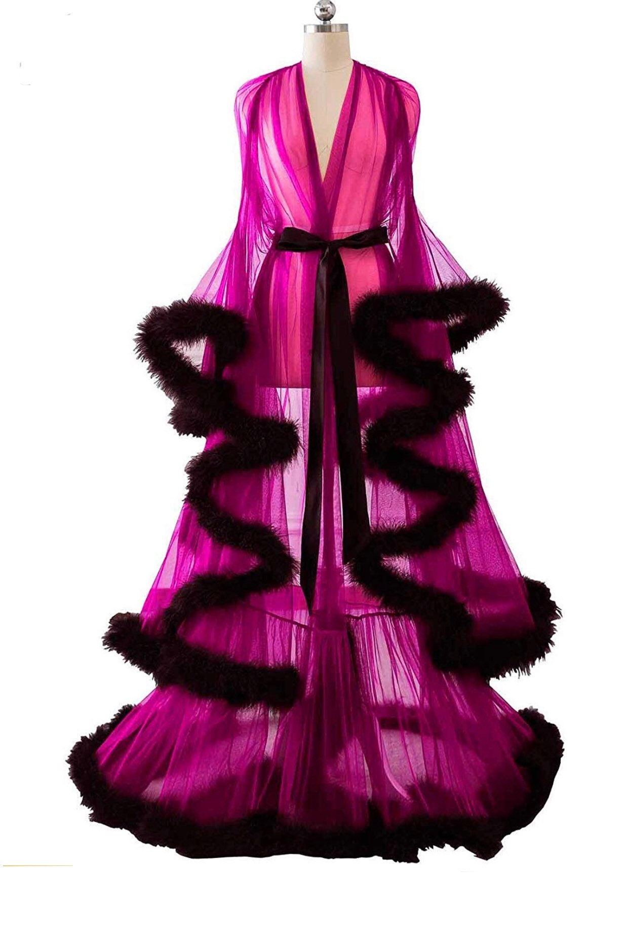 Multicolored Sheer Faux Fur Robes Dressing Gown Lingerie Etsy