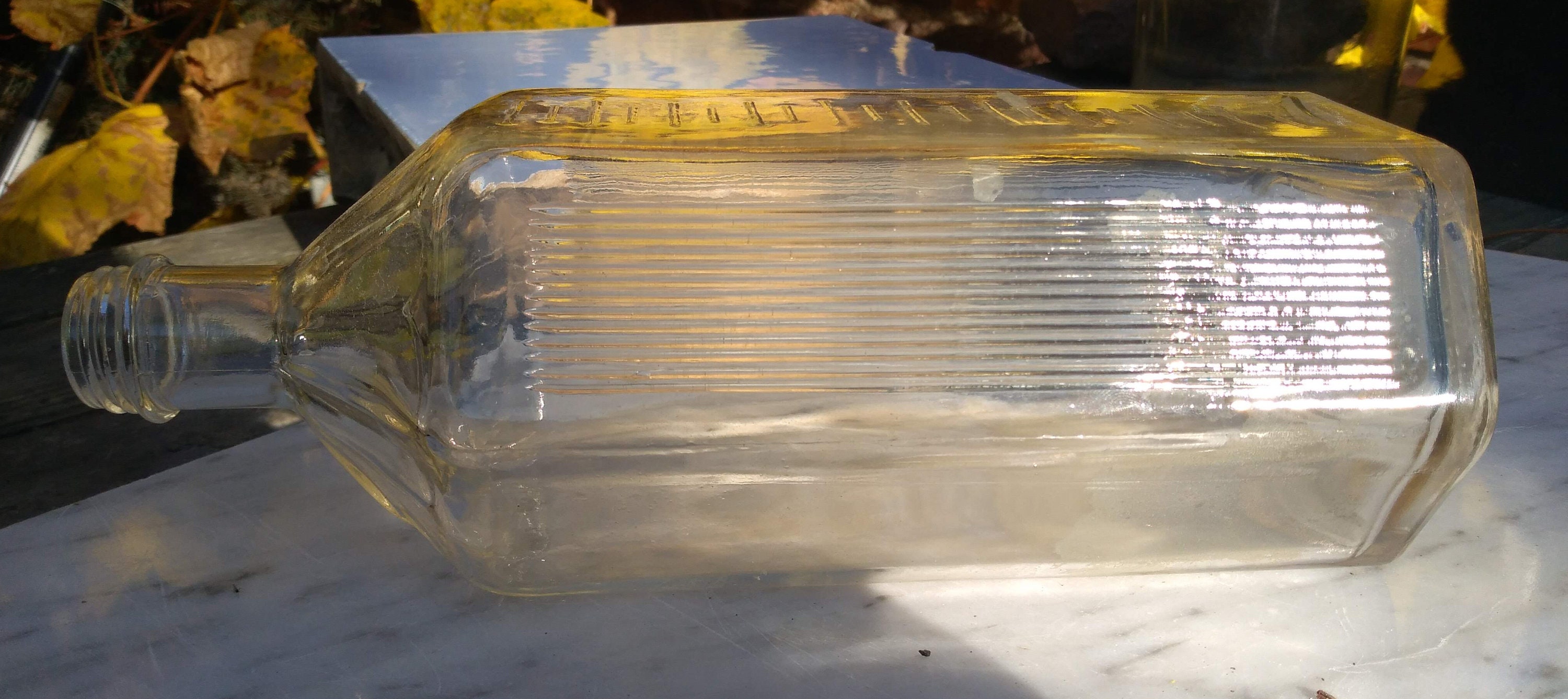 Hexagonal bottle of clear glass antique vial with a scale. | Etsy