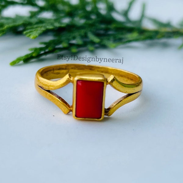 Mens Red Coral Gold Ring - Etsy
