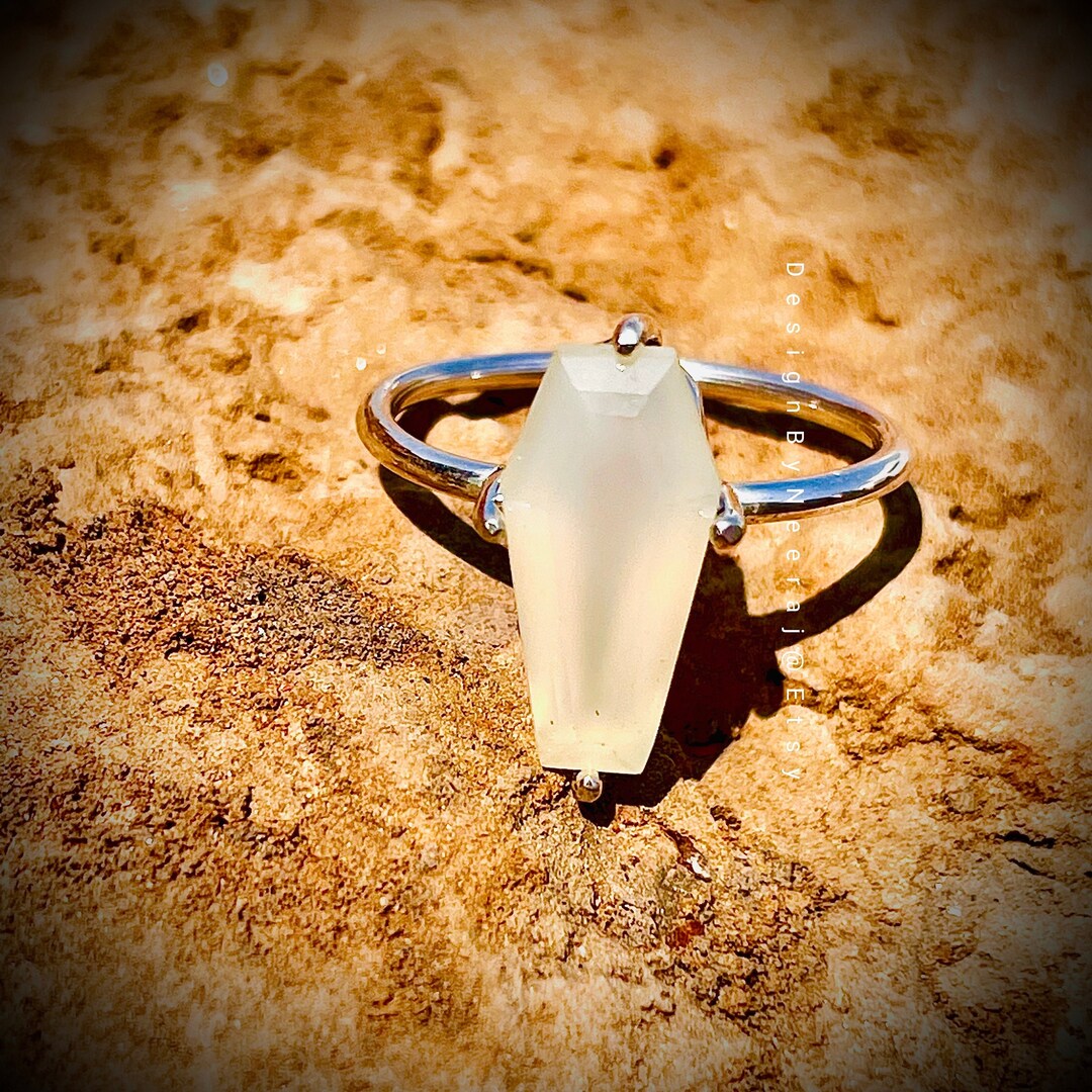 White Quartz Coffin Ring, 925 Sterling Silver, Coffin Ring, White ...