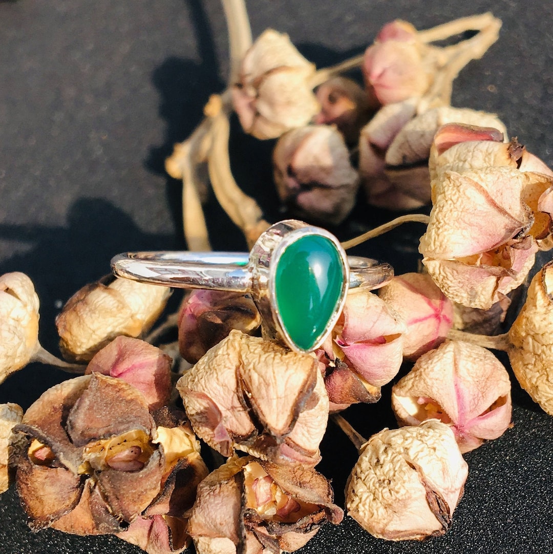 Natürlicher Grüner Chrysopras Ring - 925 Sterling Silber -Chrysopras Edelstein Schmuck ...