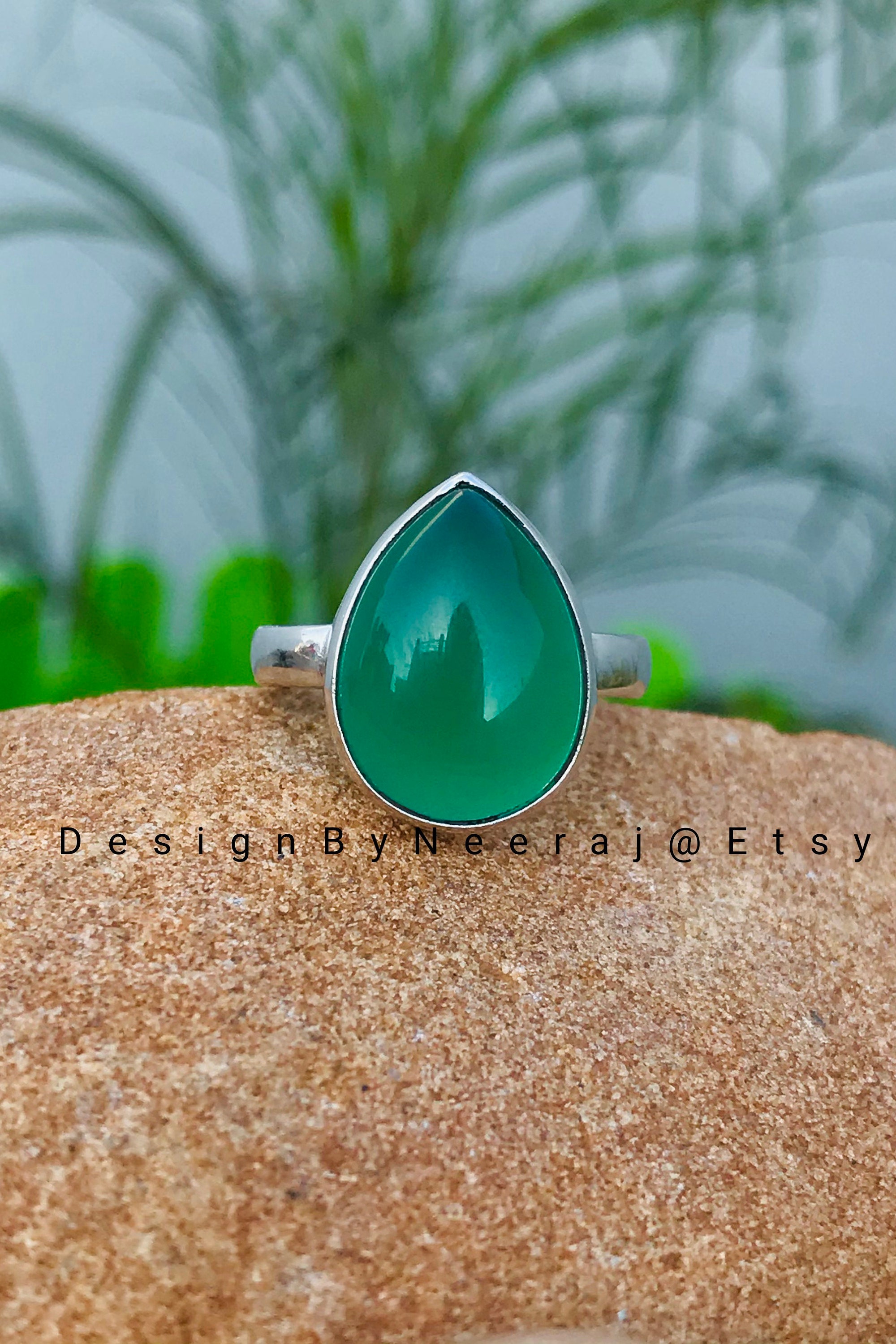 Hermoso anillo de ónix verde anillo de plata de ley anillo | Etsy