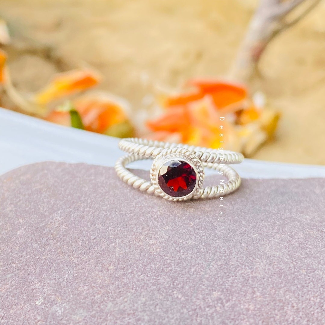 Garnet Ring, Twisted Wire Ring, 925 Sterling Silver Ring, Red Garnet ...
