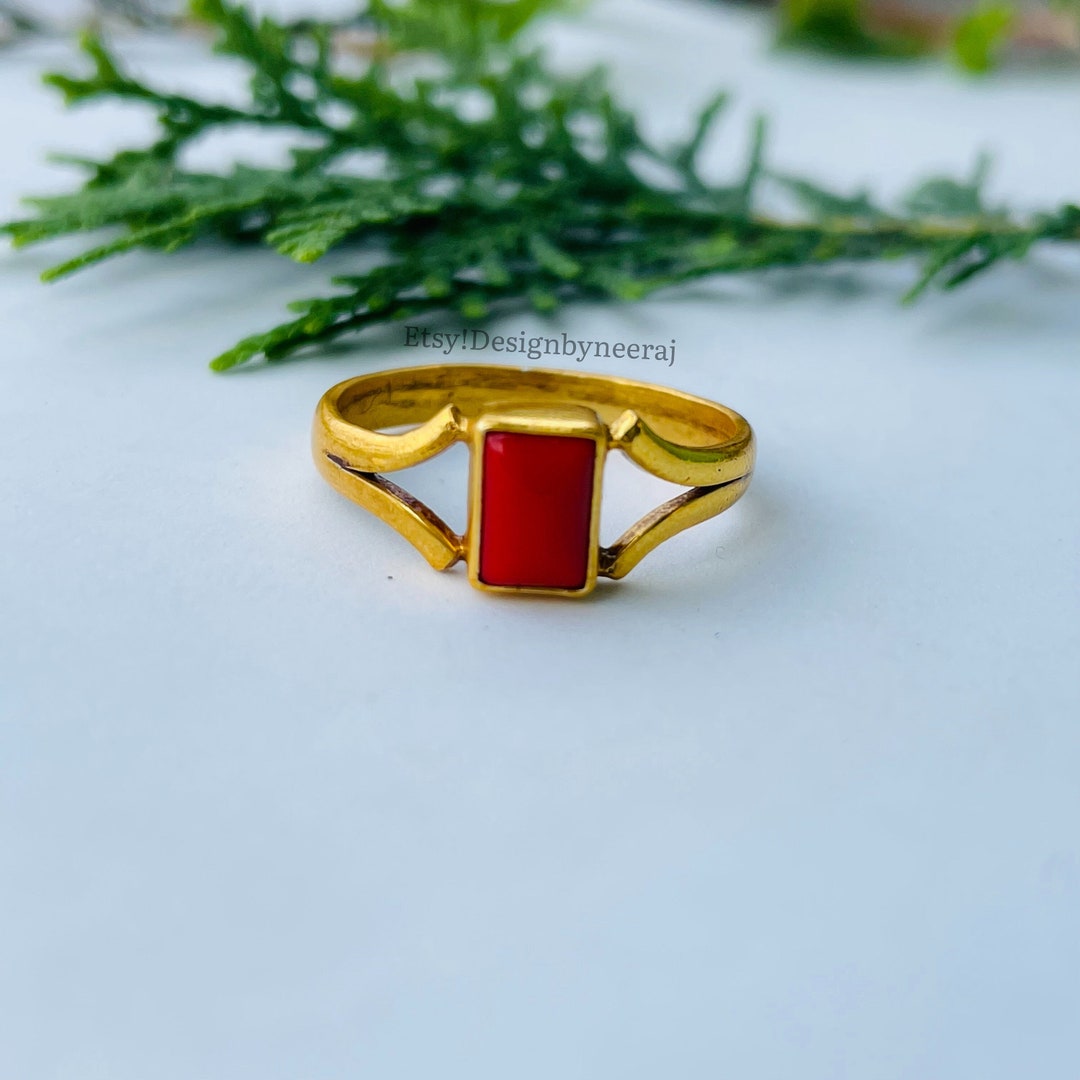 Natural Red Coral Ring, Sterling Silver Ring, Gold Ring, Birthday Ring ...