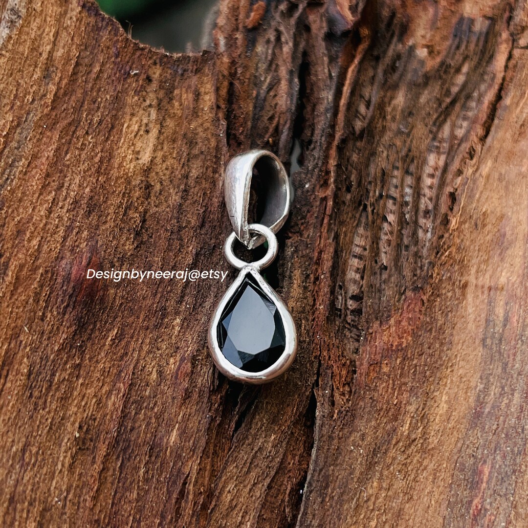 Black Onyx Pendant, 925 Solid Sterling Silver, Pear Black Onyx Pendant ...