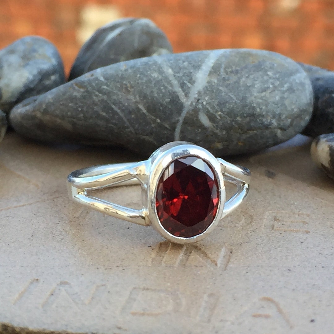 Natural Red Garnet, 925 Sterling Silver Ring, Red Garnet Jewelry ...