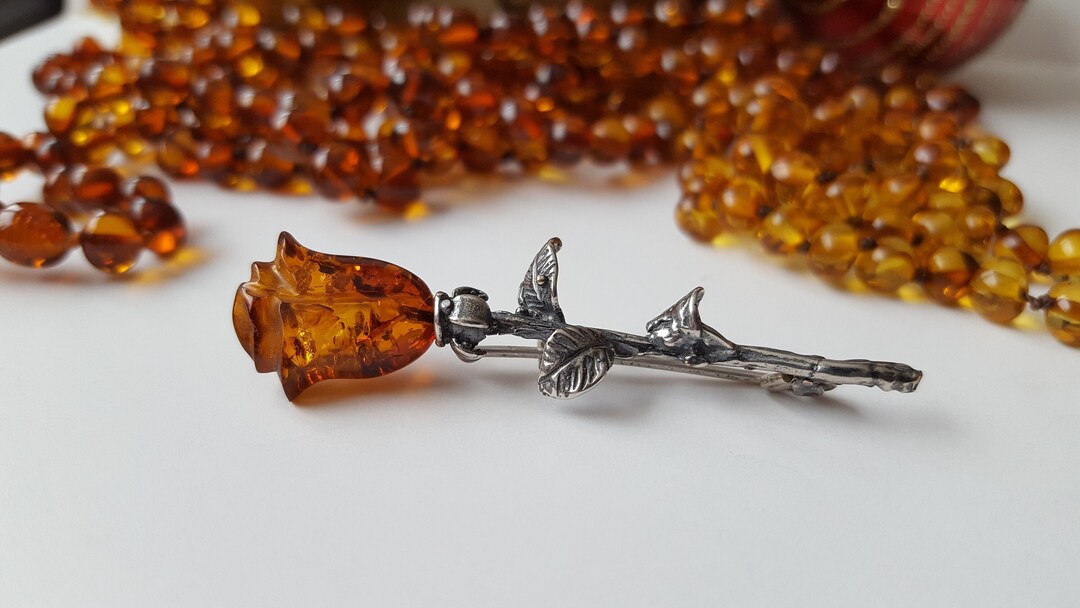 Amber Brooch Jewelry Flower Pin Natural Baltic Amber Vintage Flower ...