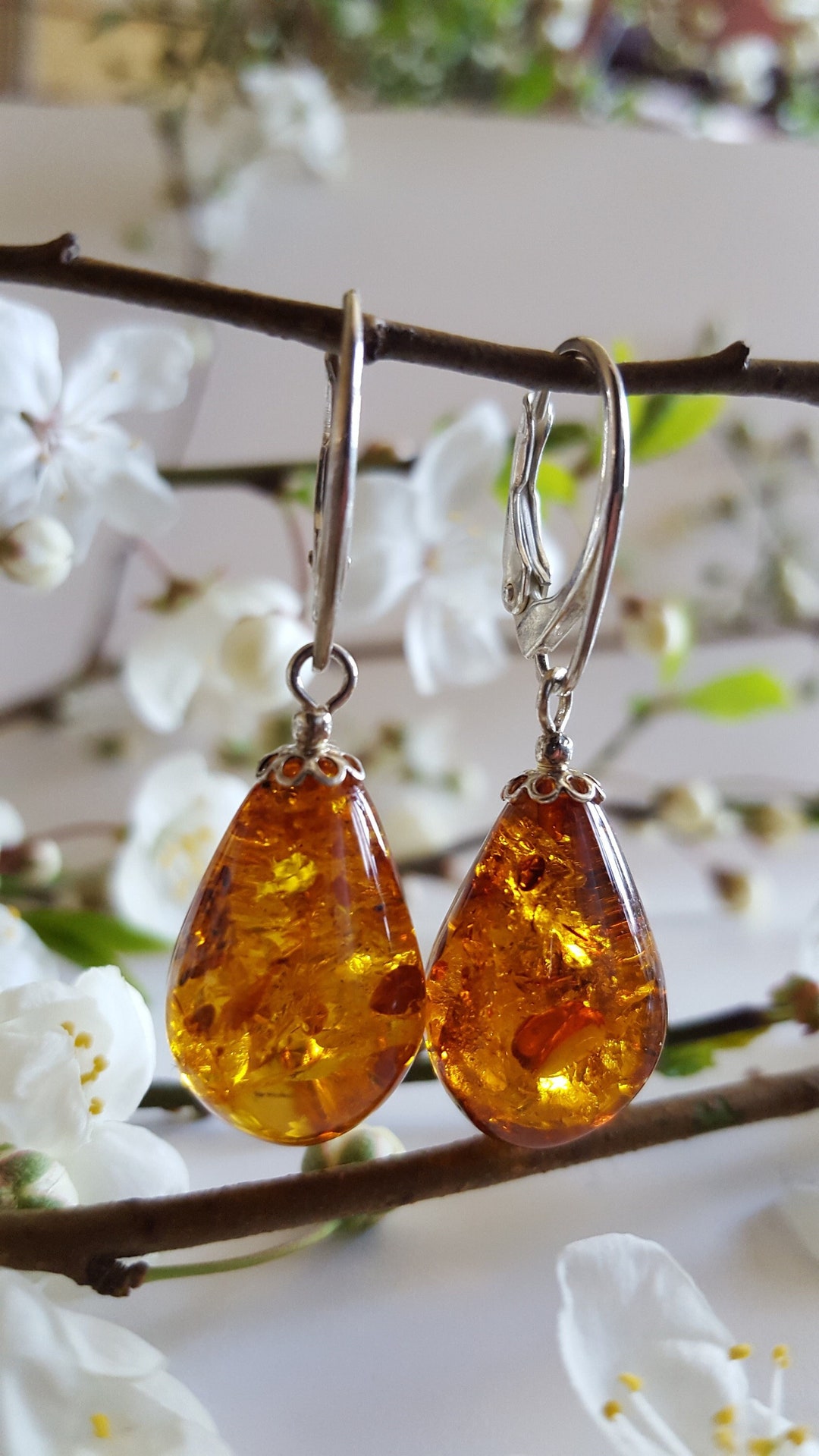 Amber Drop Earrings Boho Amber Fossil Jewelry Baltic Amber Cognac Amber ...