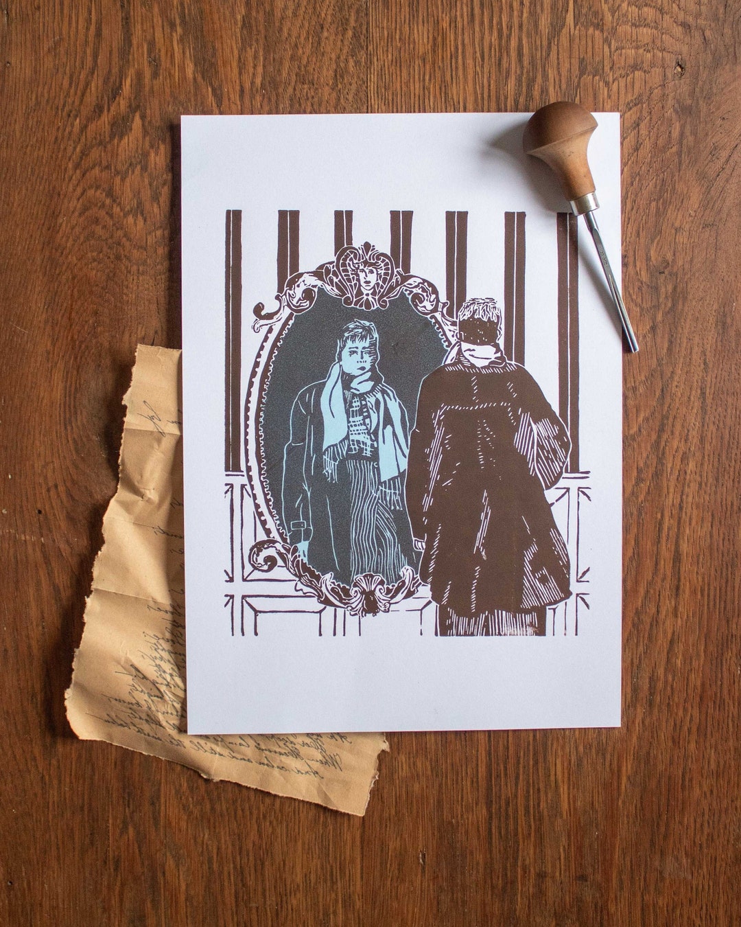 Upon Reflection A4 Lino Print - Etsy