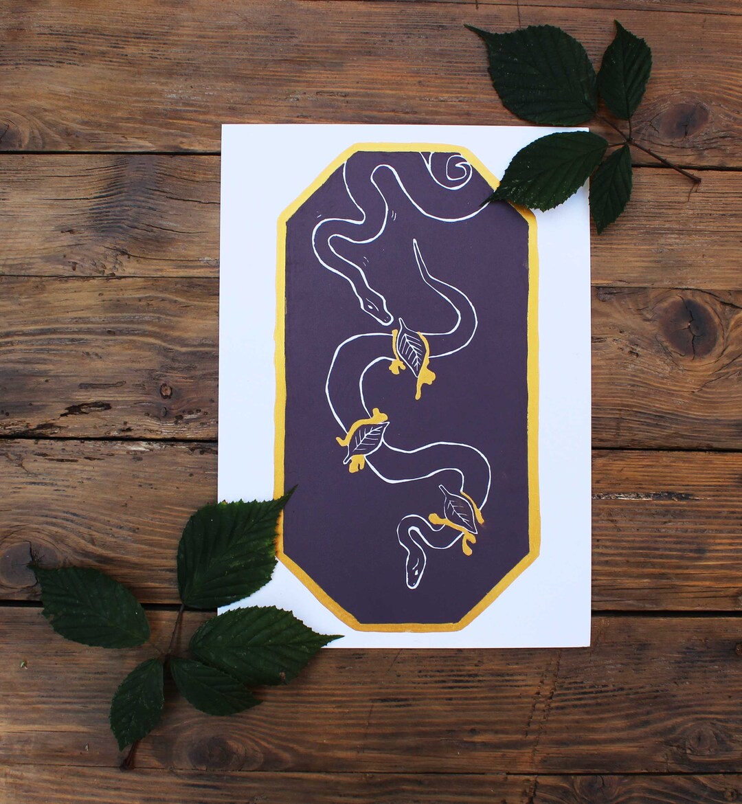 The Three Snake-leaves A4 Lino Print - Etsy