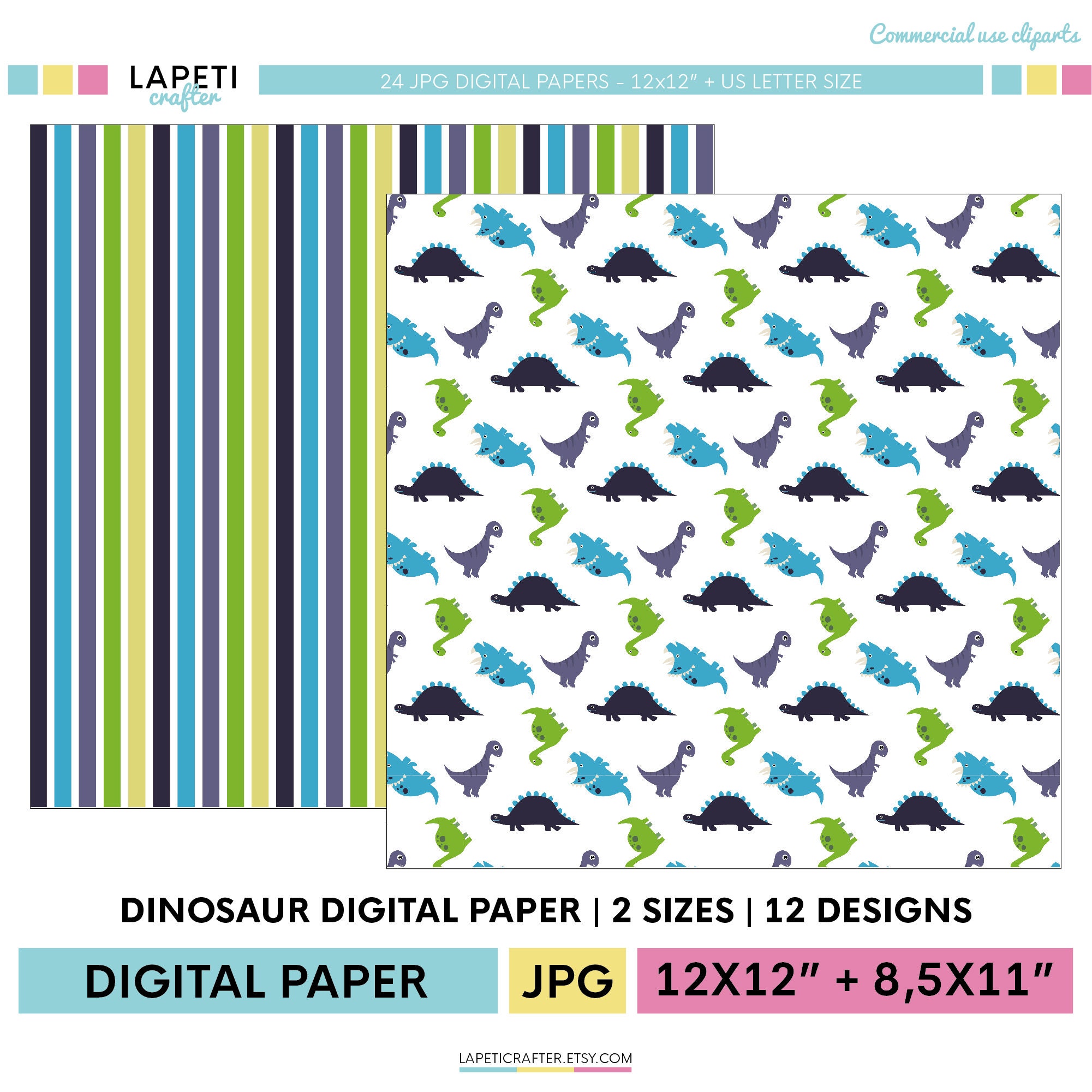 Dinosaur digital paper 12x12 Digital Scrapbooking Paper | Etsy