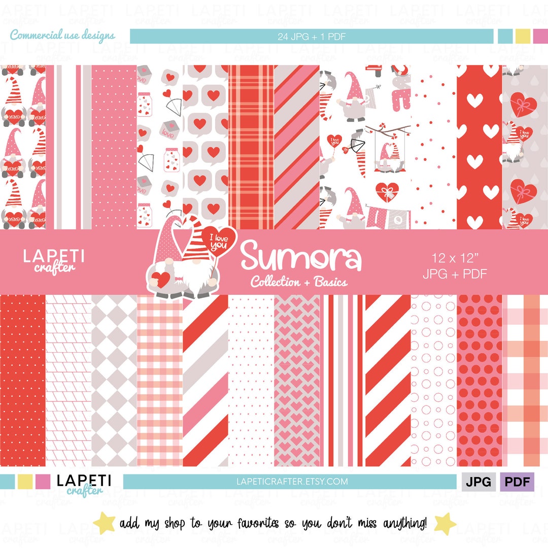Valentine's Day Digital Paper With Gnomes 24 JPG 1 PDF - Etsy
