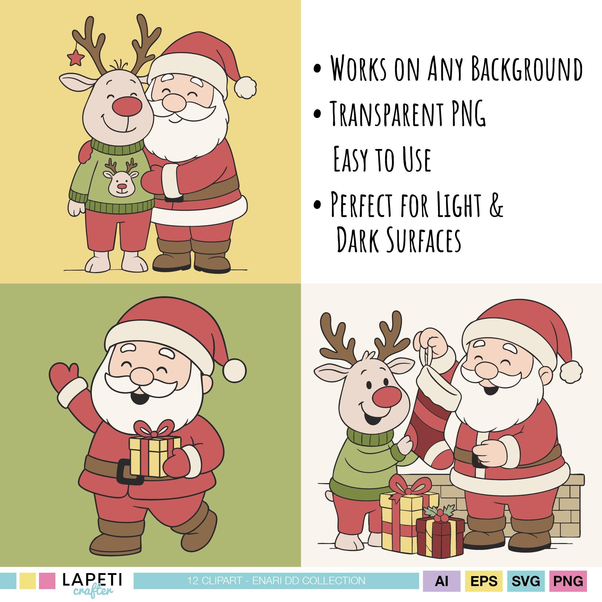 Santa and Reindeer Clipart, Santa Png Digital Download, Reindeer Png ...