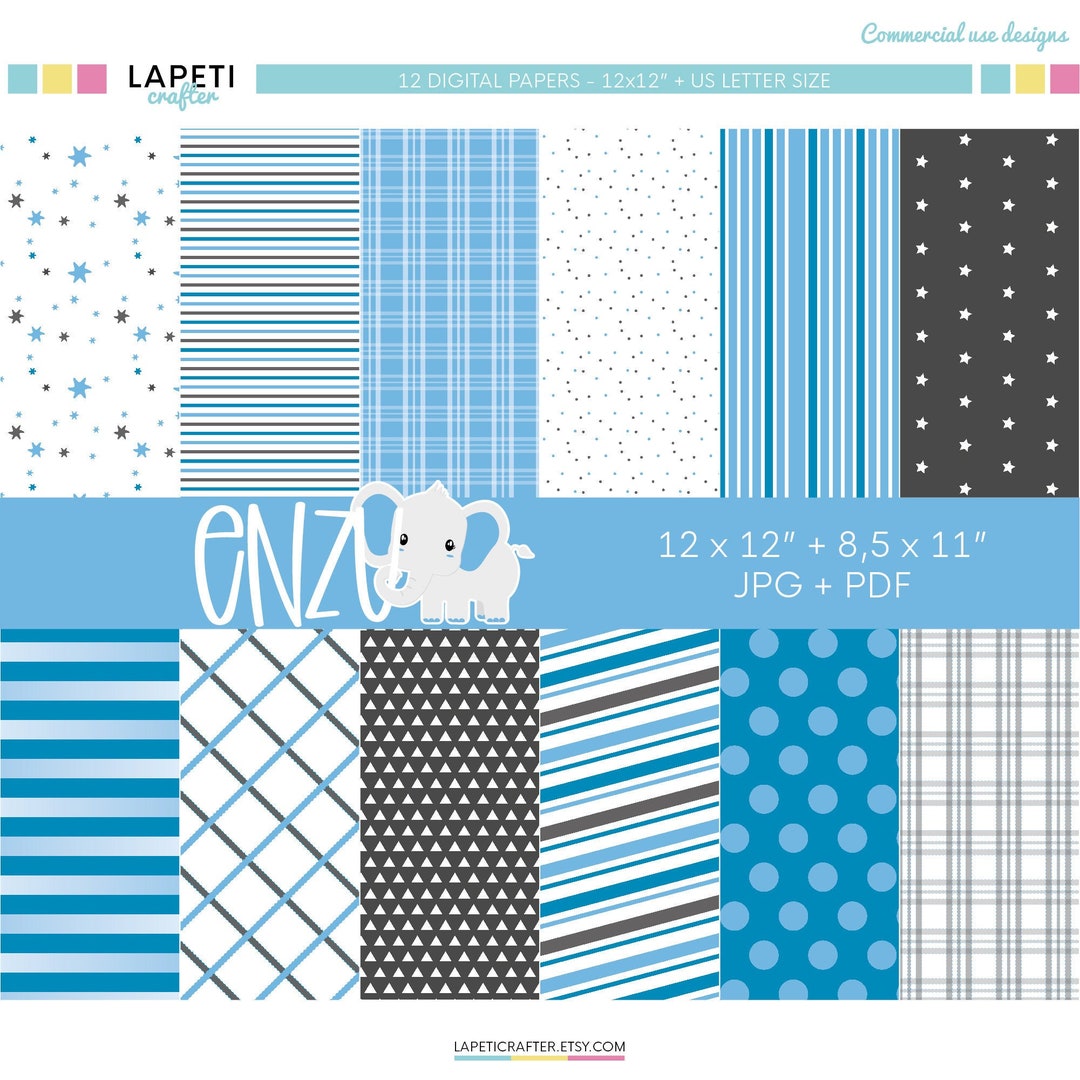Baby Blue Digital Paper Pack Digital Patterns Scrapbook - Etsy