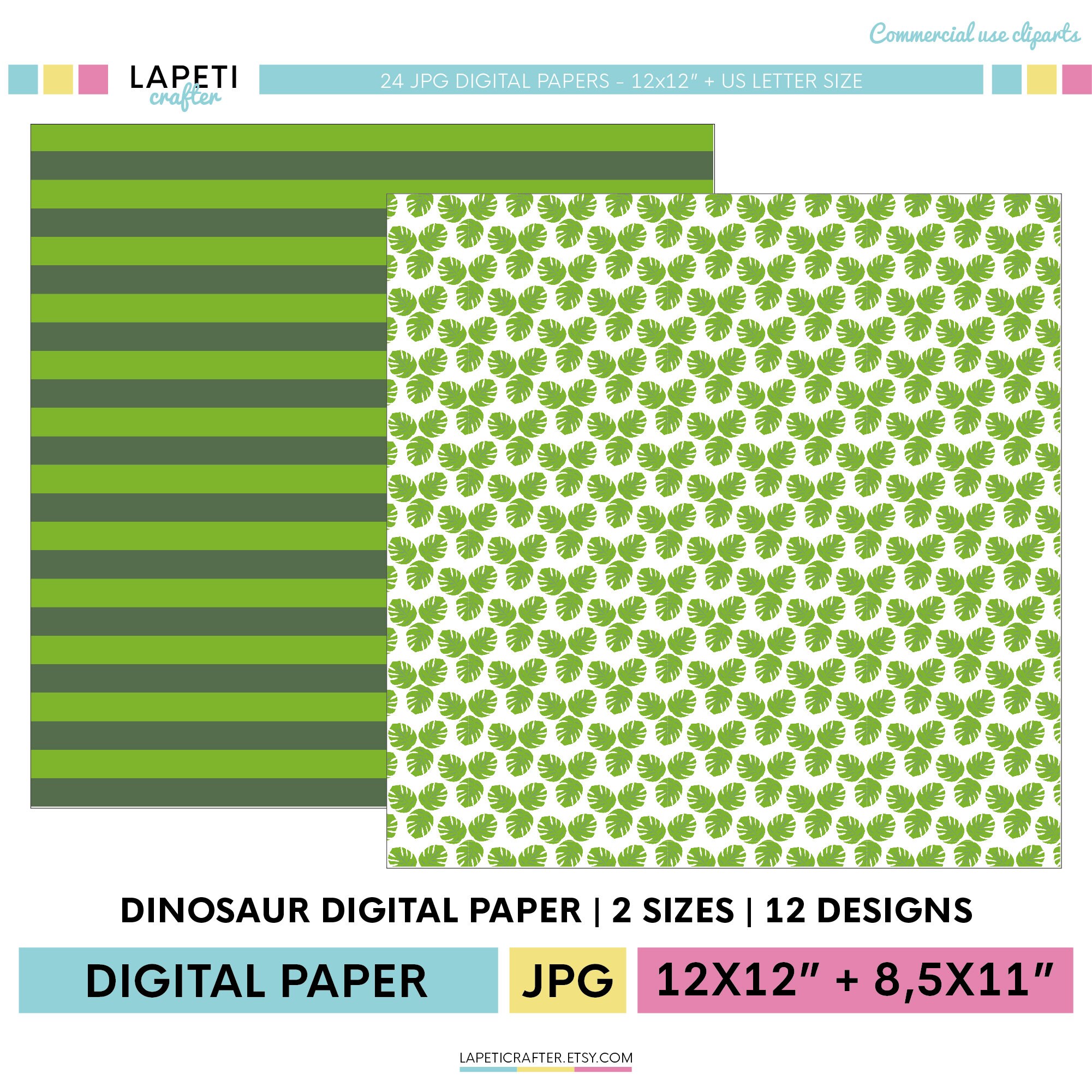 Dinosaur digital paper 12x12 Digital Scrapbooking Paper | Etsy
