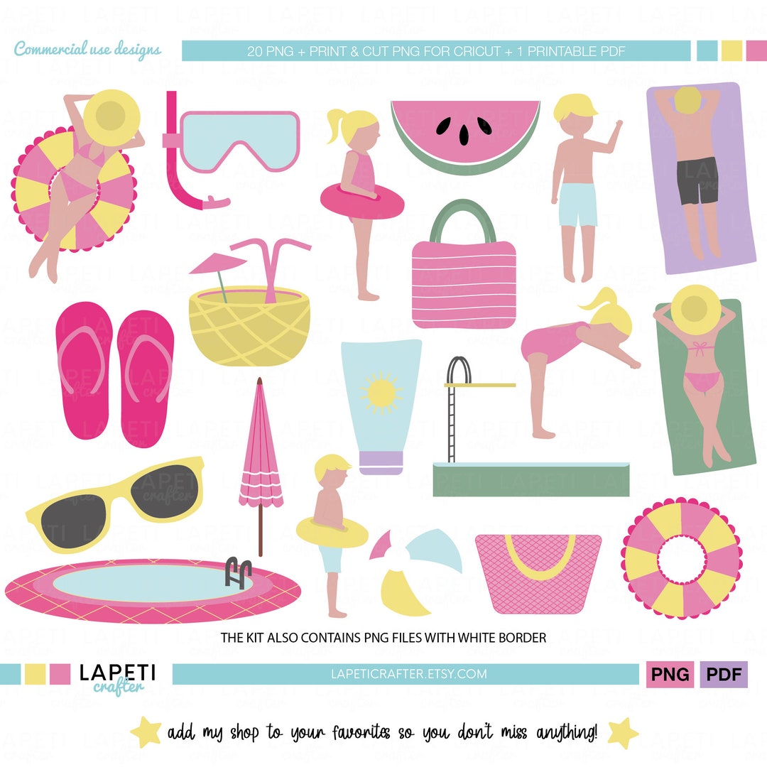 Pool Clipart, Pool Birthday Decorations, Summer Party Clipart Set ...