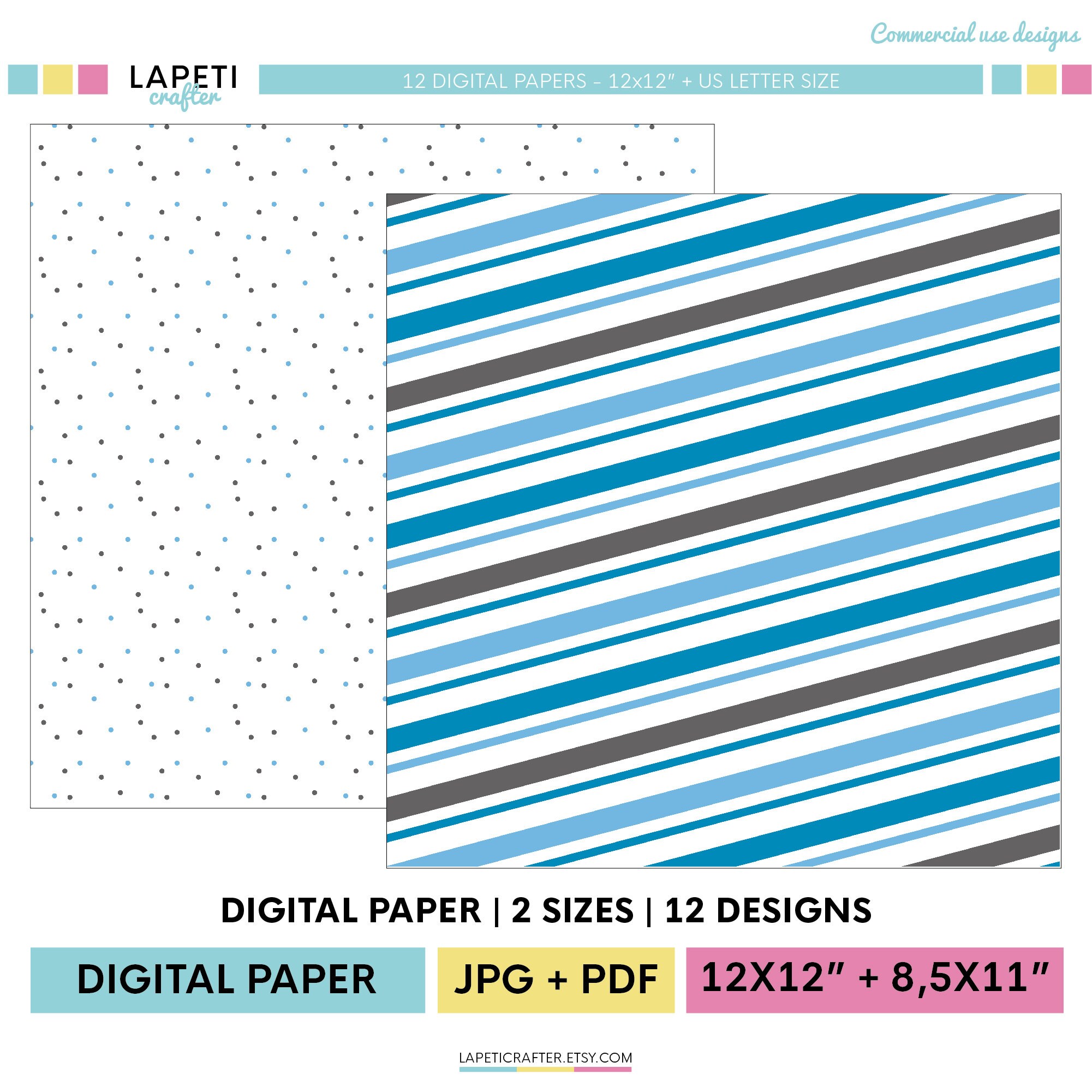 Baby blue digital paper pack Digital patterns Scrapbook | Etsy