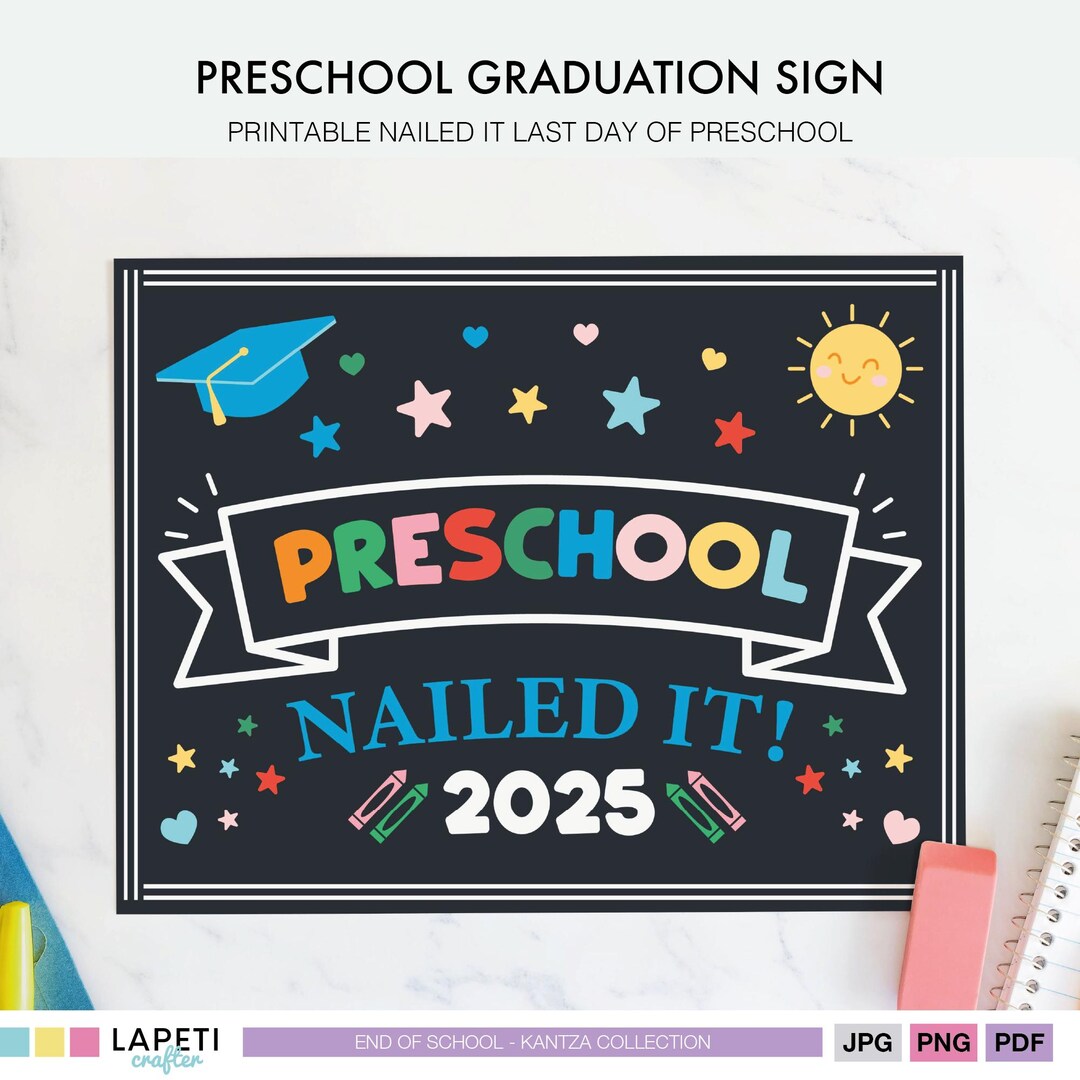 Preschool Graduation Sign 2025, Nailed It Last Day of School Sign ...